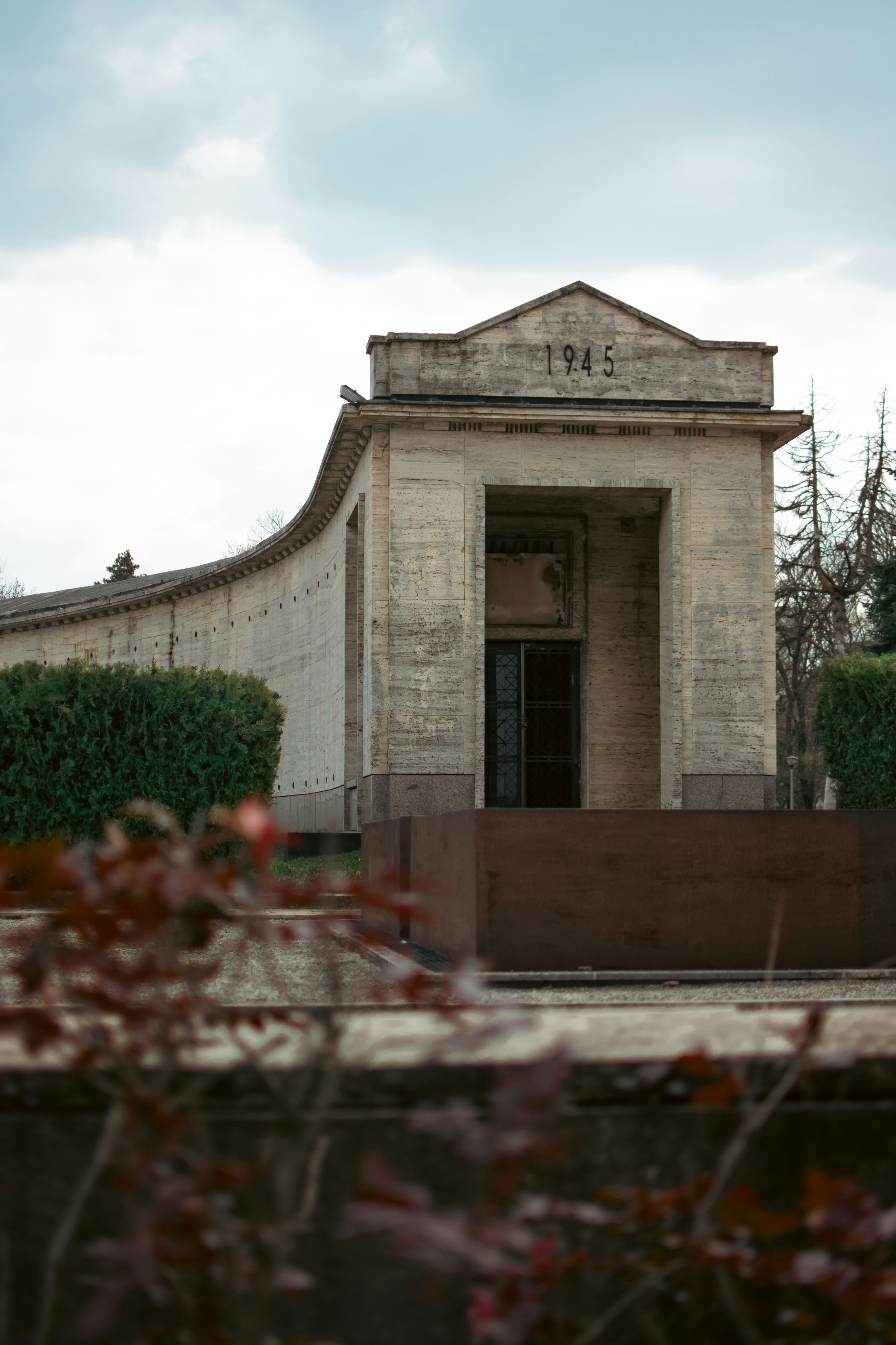 Gatehouse of 1945: A Monumental Facade Framed by Winter Stillness