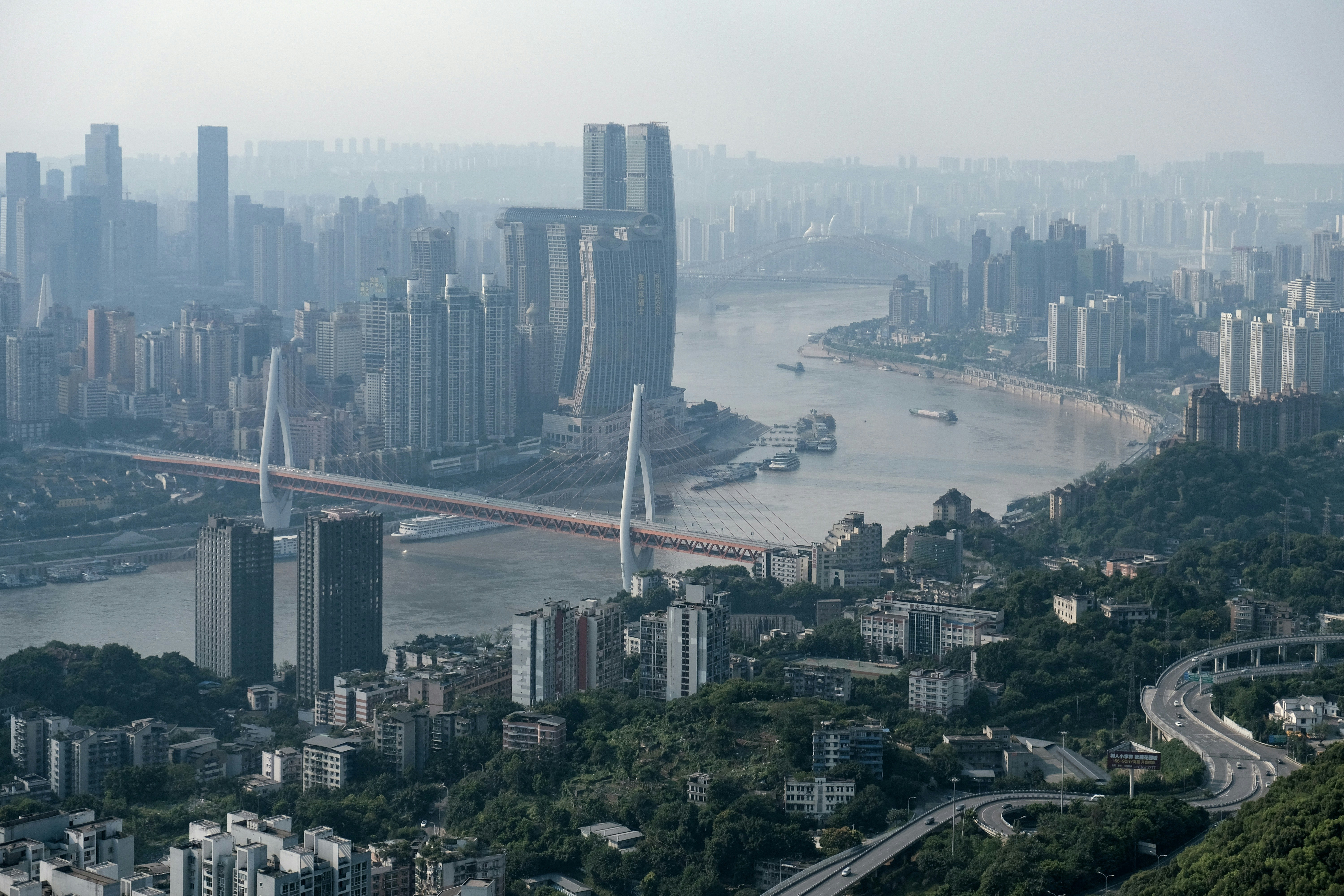 Urban River Arc: The Floating Skyline and Bridge