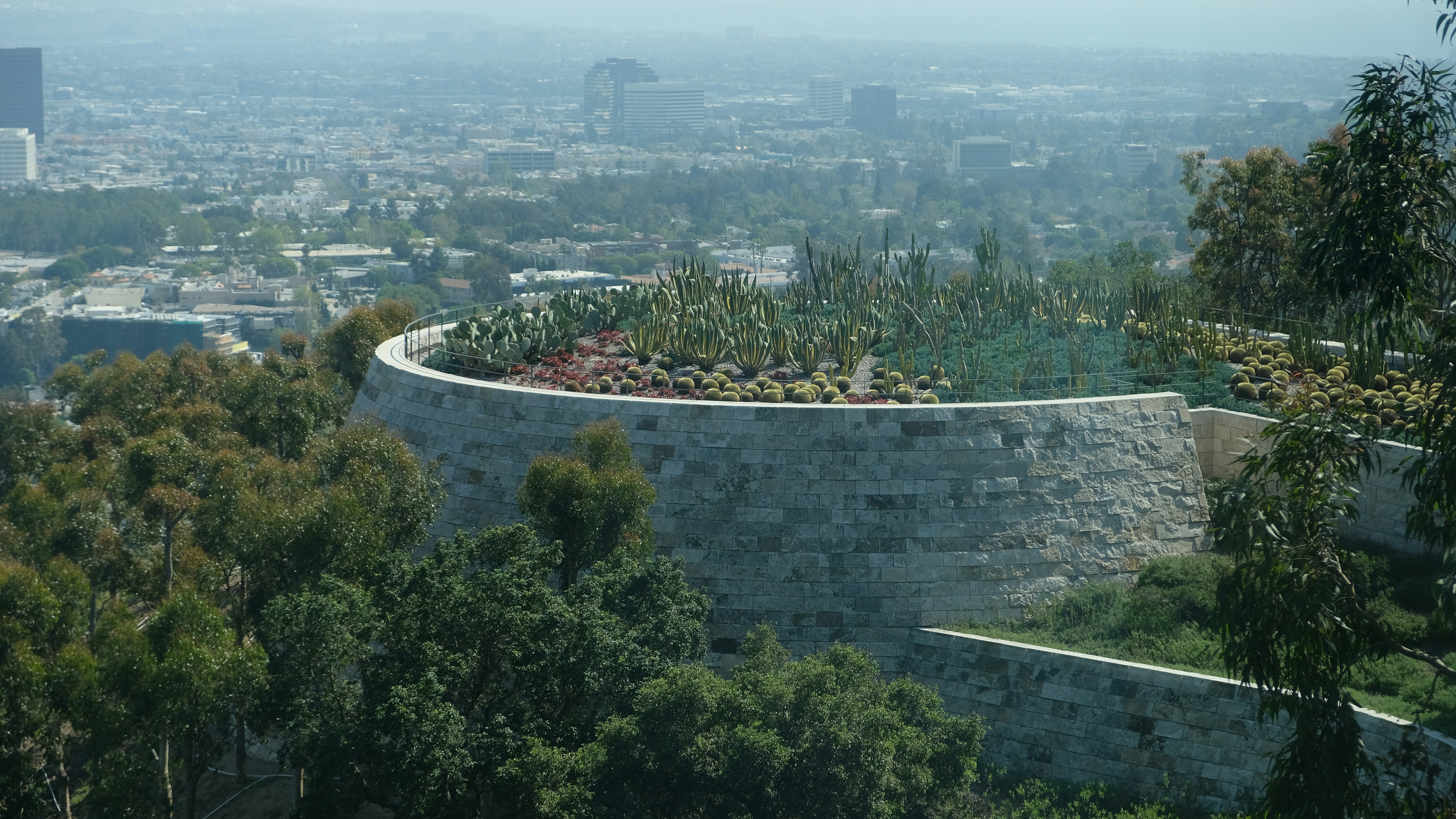 Circular Terrace Garden Framing a City Vista