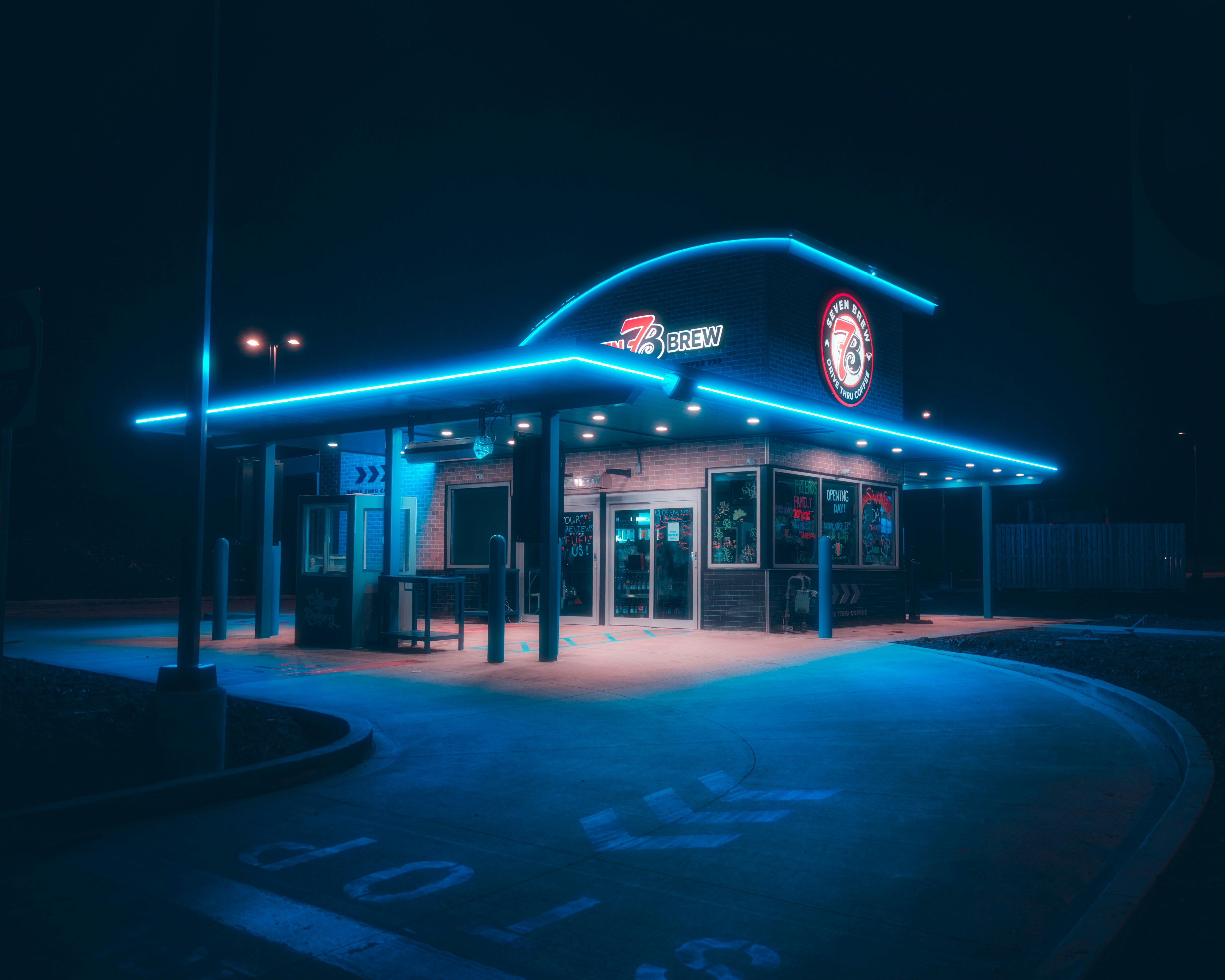 Neon-lit Brew Stand at Night