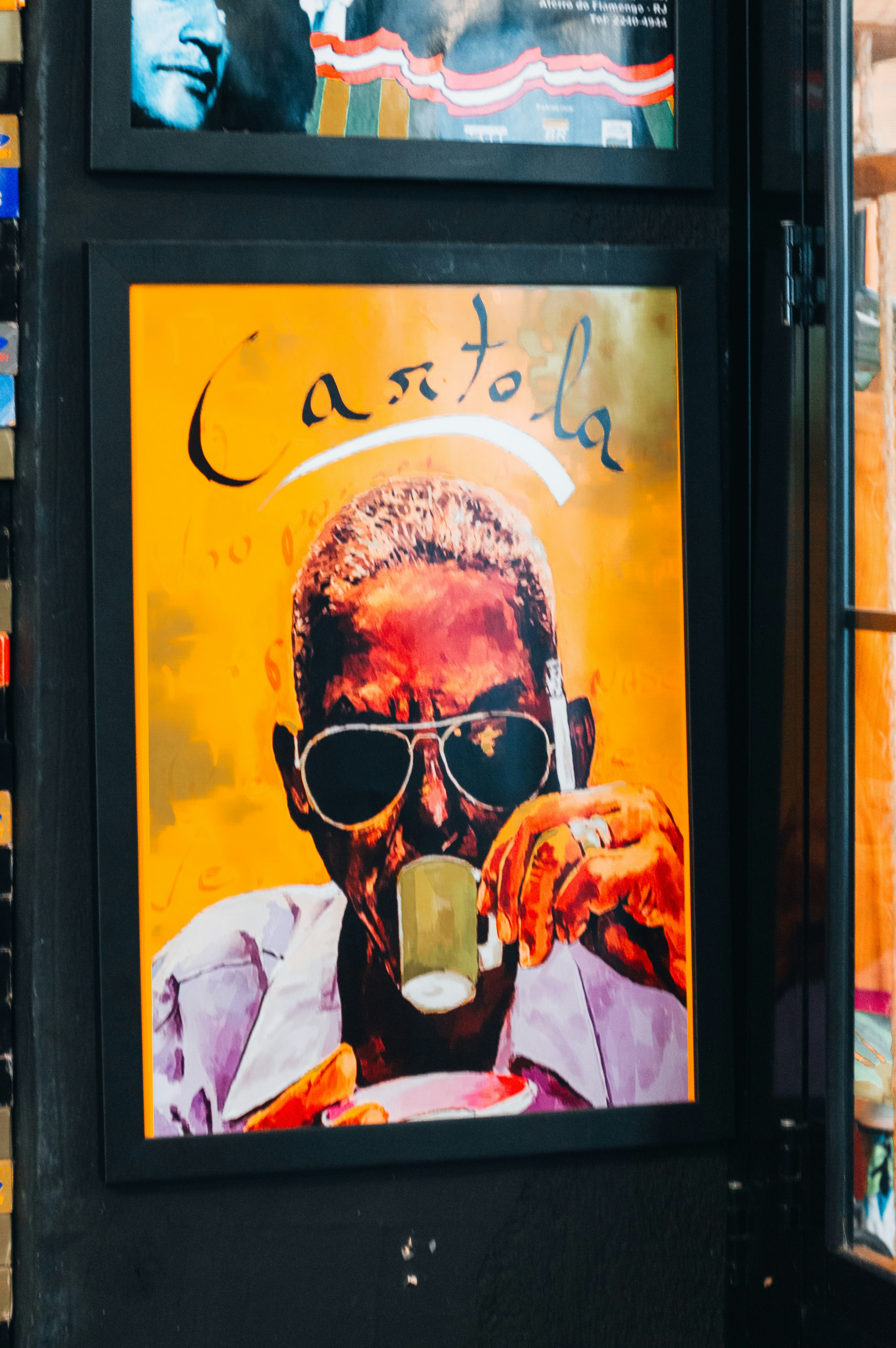 Pop Art Portrait of a Sunglassed Figure Sipping from a Cup