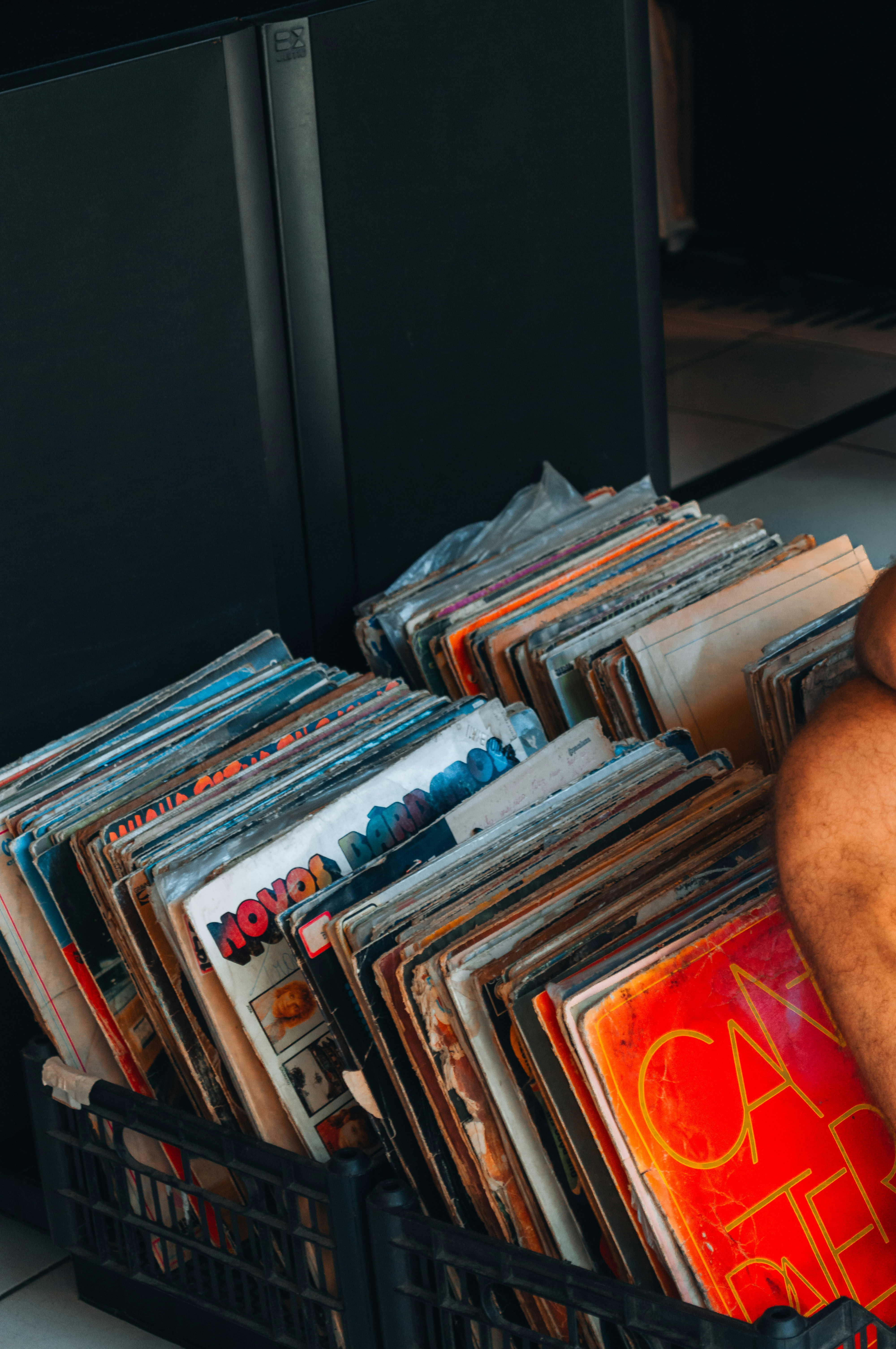 Vinyl Stack in a Record Crate: Colorful Corners of Analog Sound
