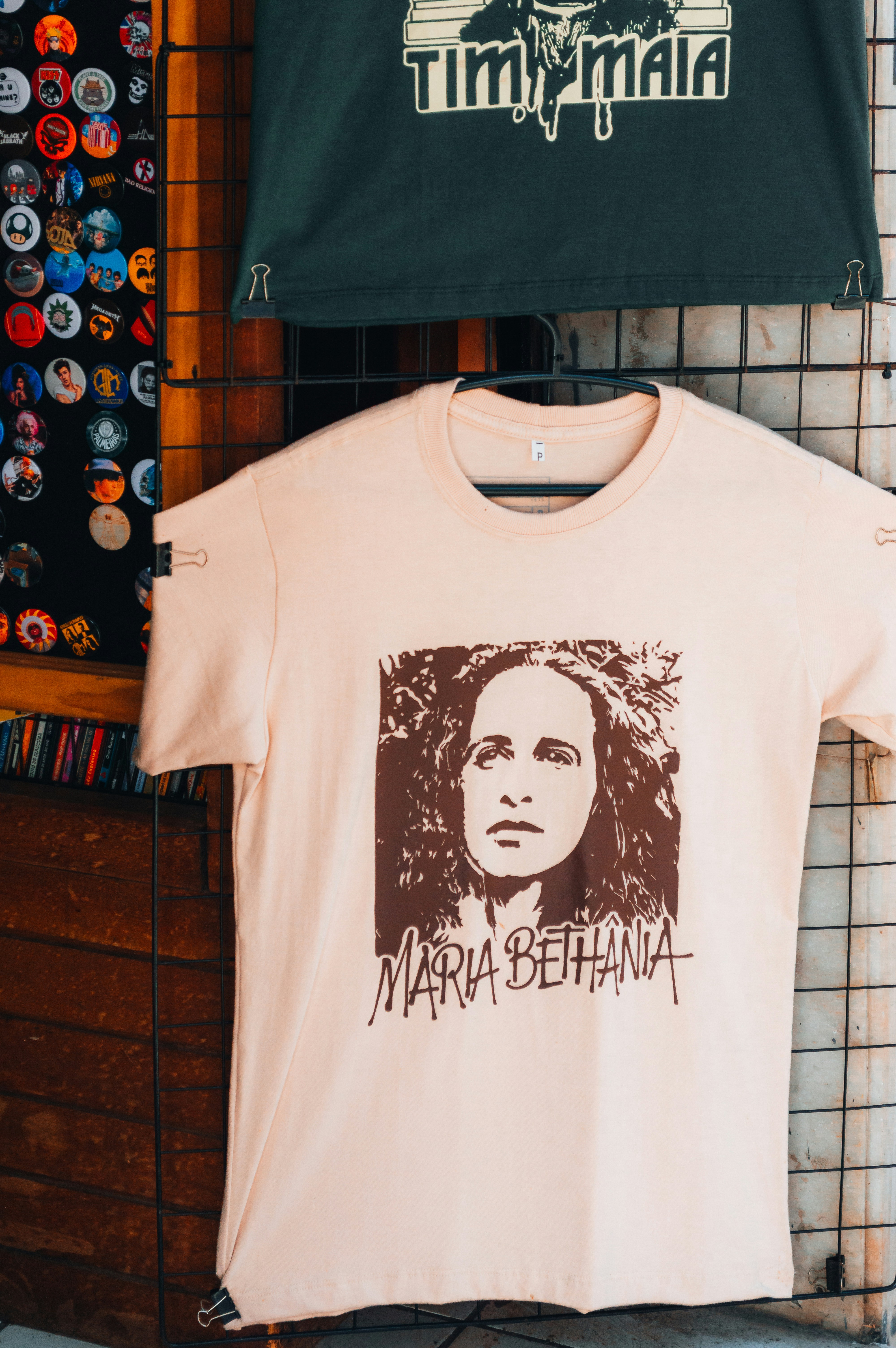 Portrait Tee: Maria Bethânia on a rack of vintage band shirts