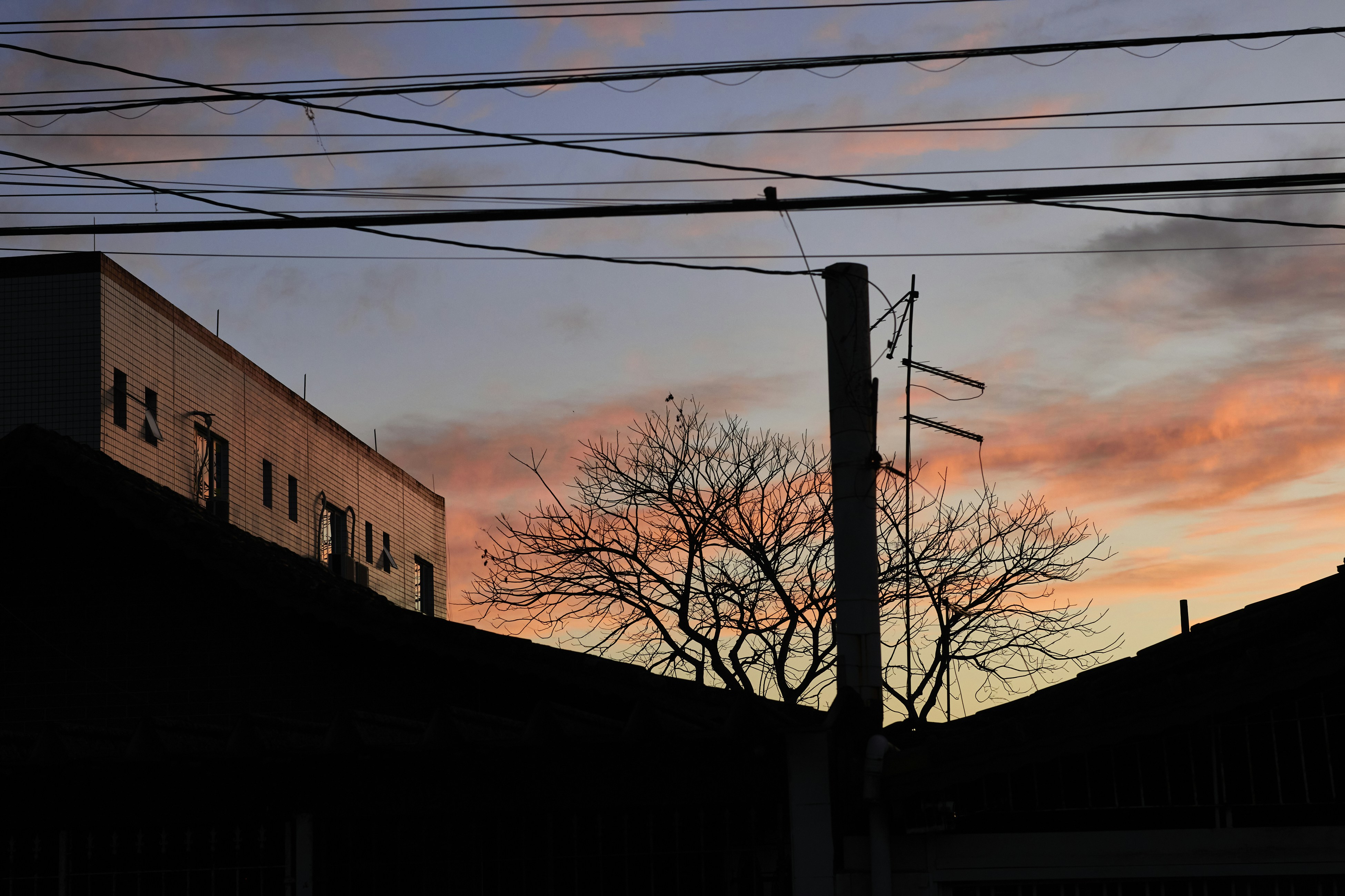 Silhouette of an Industrial Horizon at Sunset