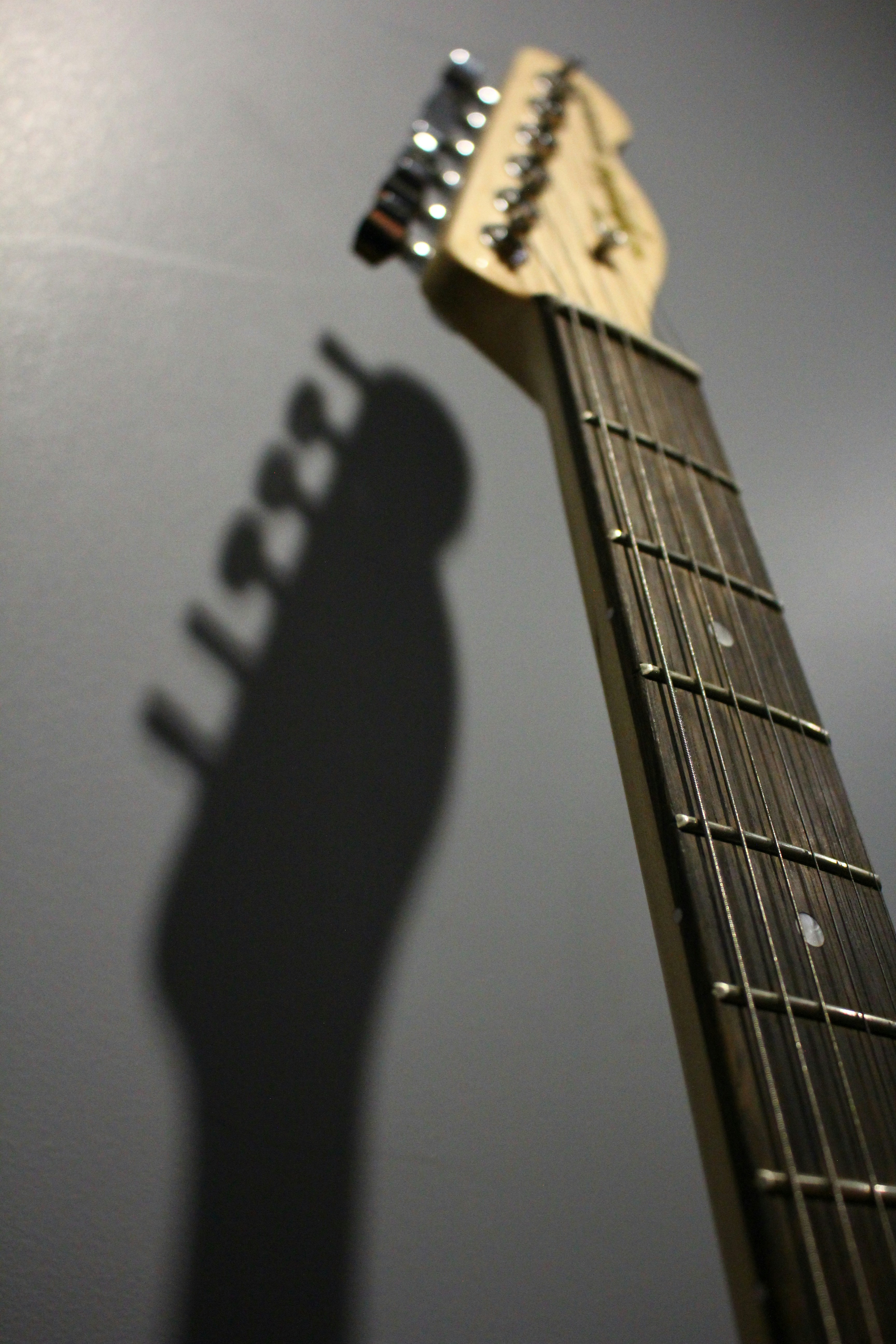 Silhouette of a Guitar Neck Reaching Toward the Edge of Focus