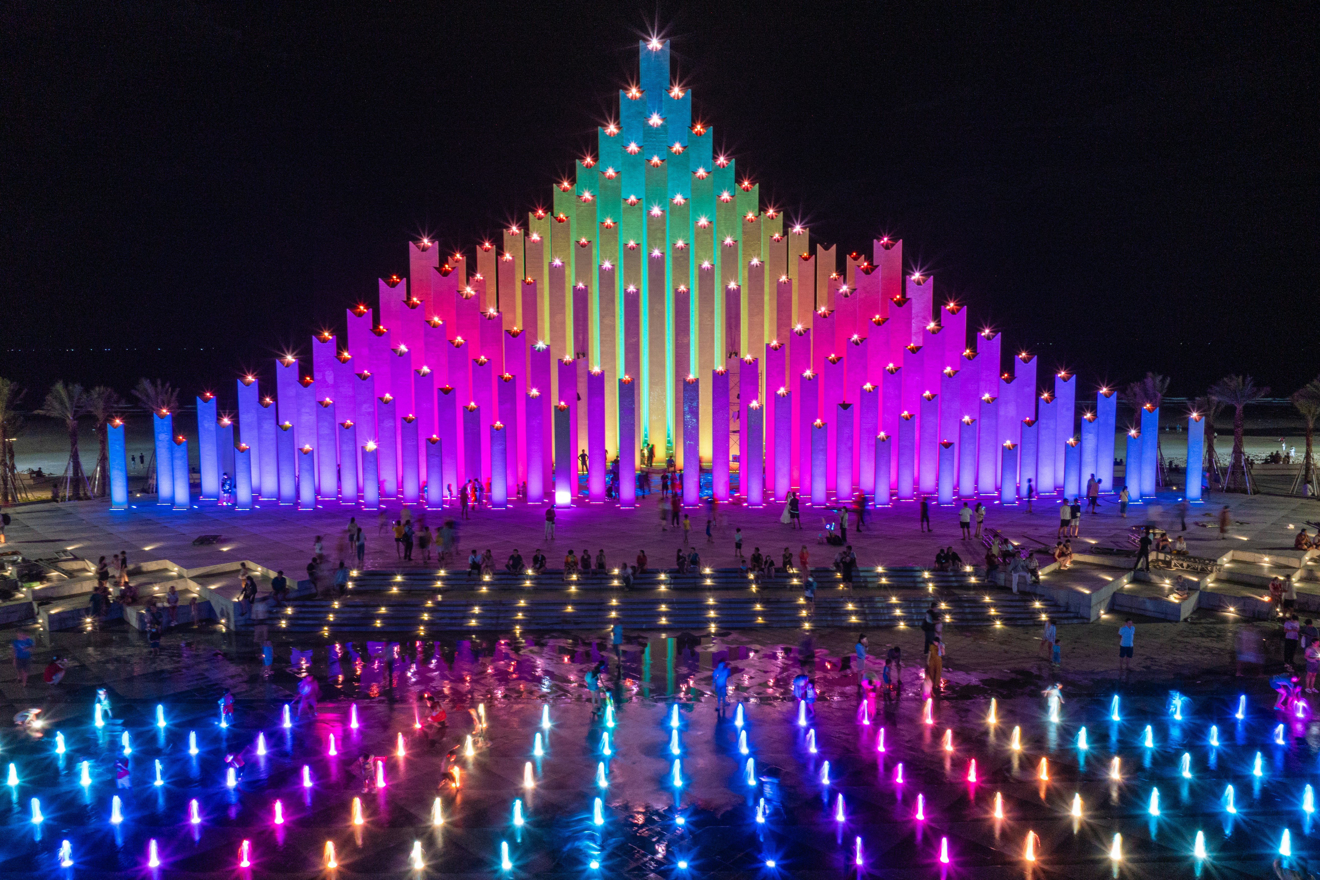 Prismatic Steps: A Nighttime Symphony of Light and Color
