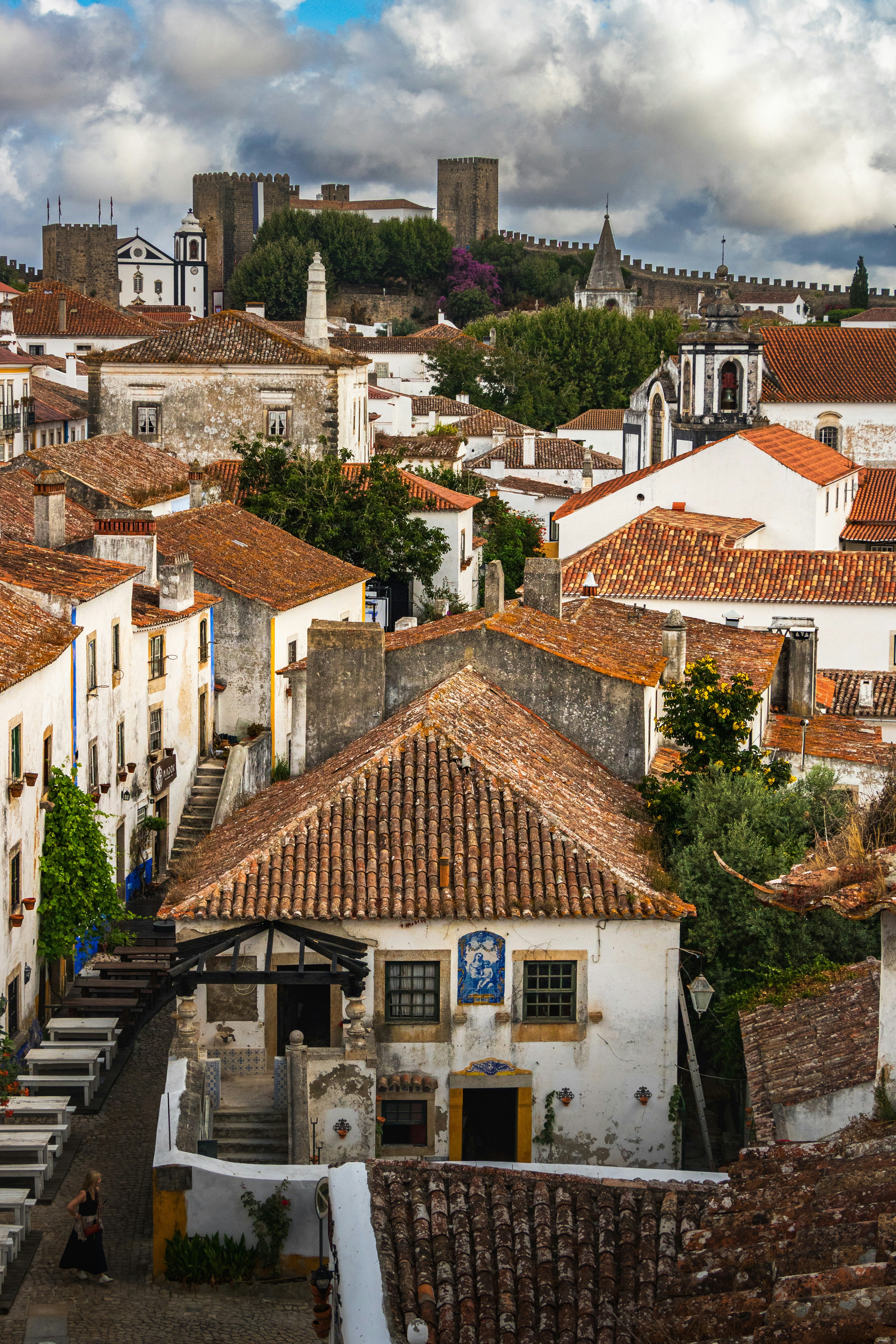 Rooftop Mosaic: A Portuguese Alleyway Framed by Time