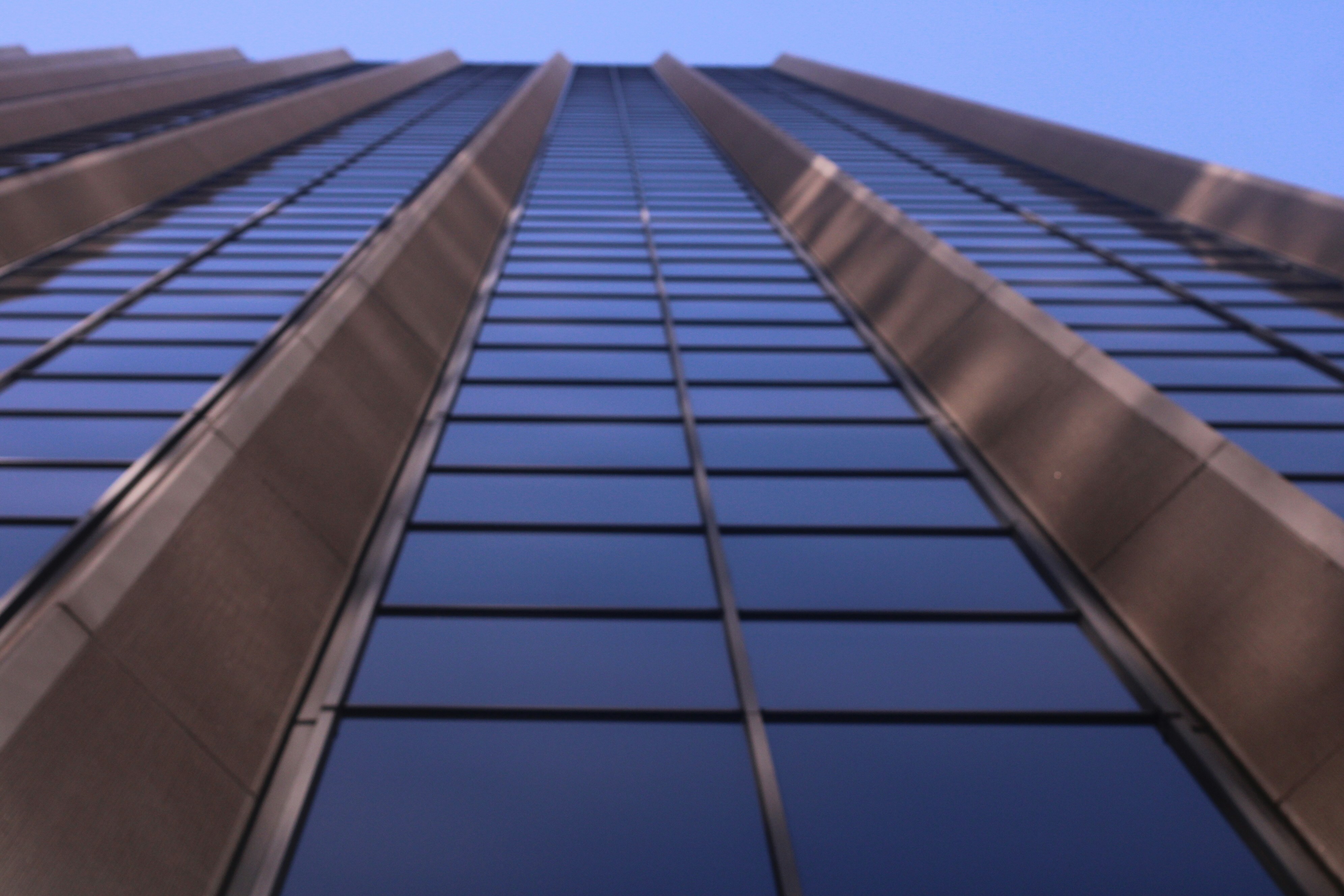 Vertical Glass: A Skewed Perspective of a Sky-Soaked Facade
