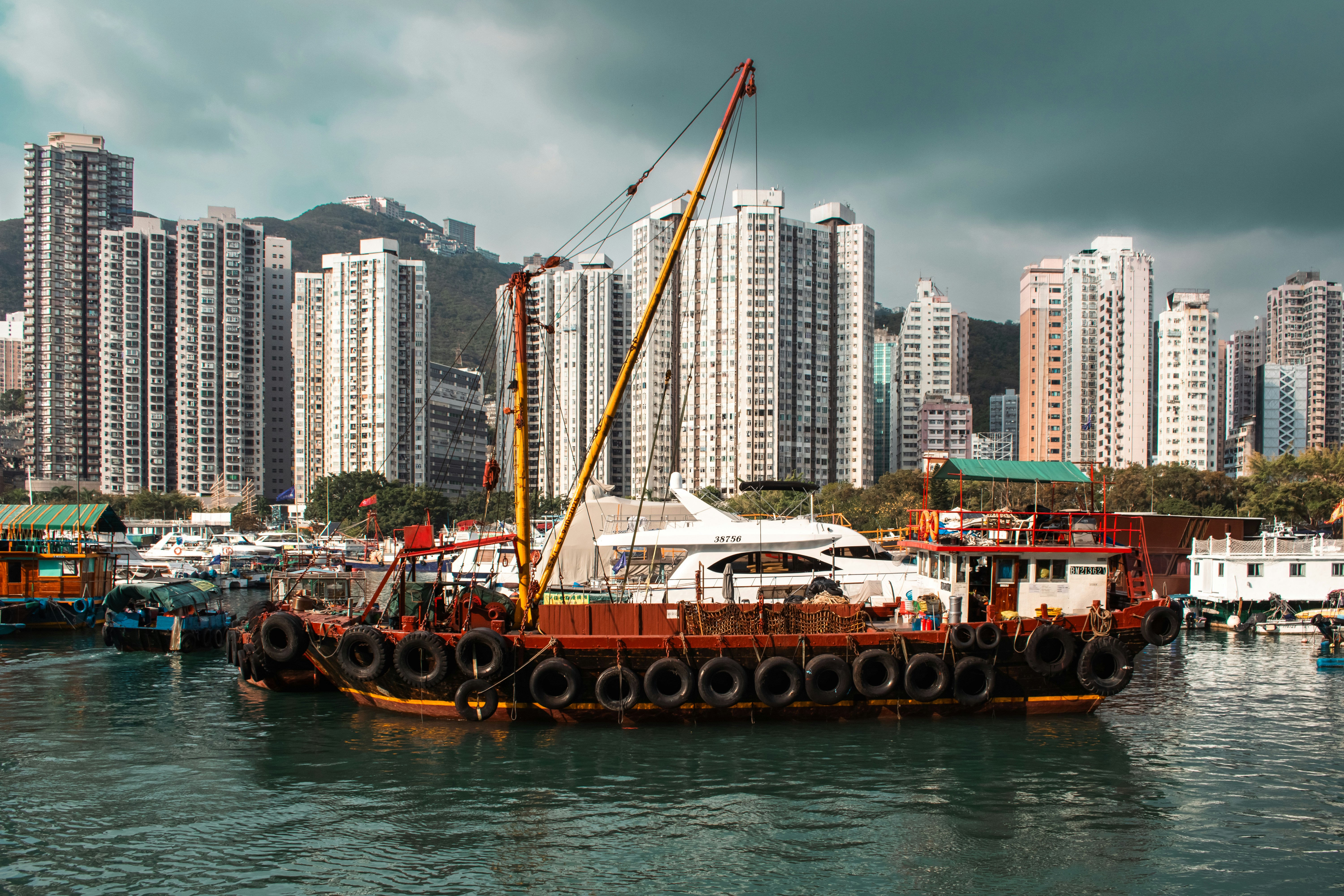 Harbor Crane and Waterfront Towers: A Maritime Cityscape
