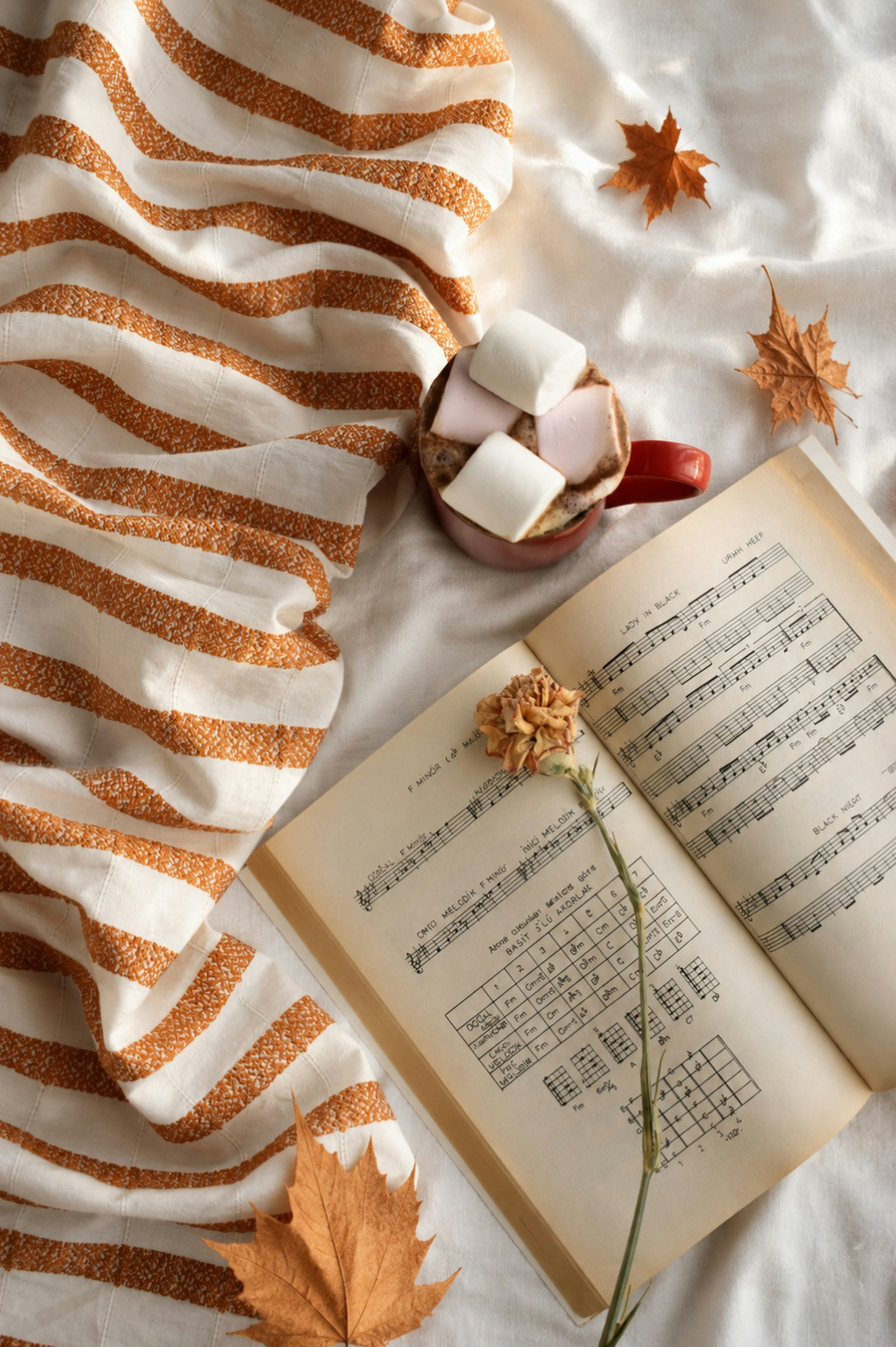 Autumn Aces: A Cozy Piano of Tea, Sheet Music, and Leaves