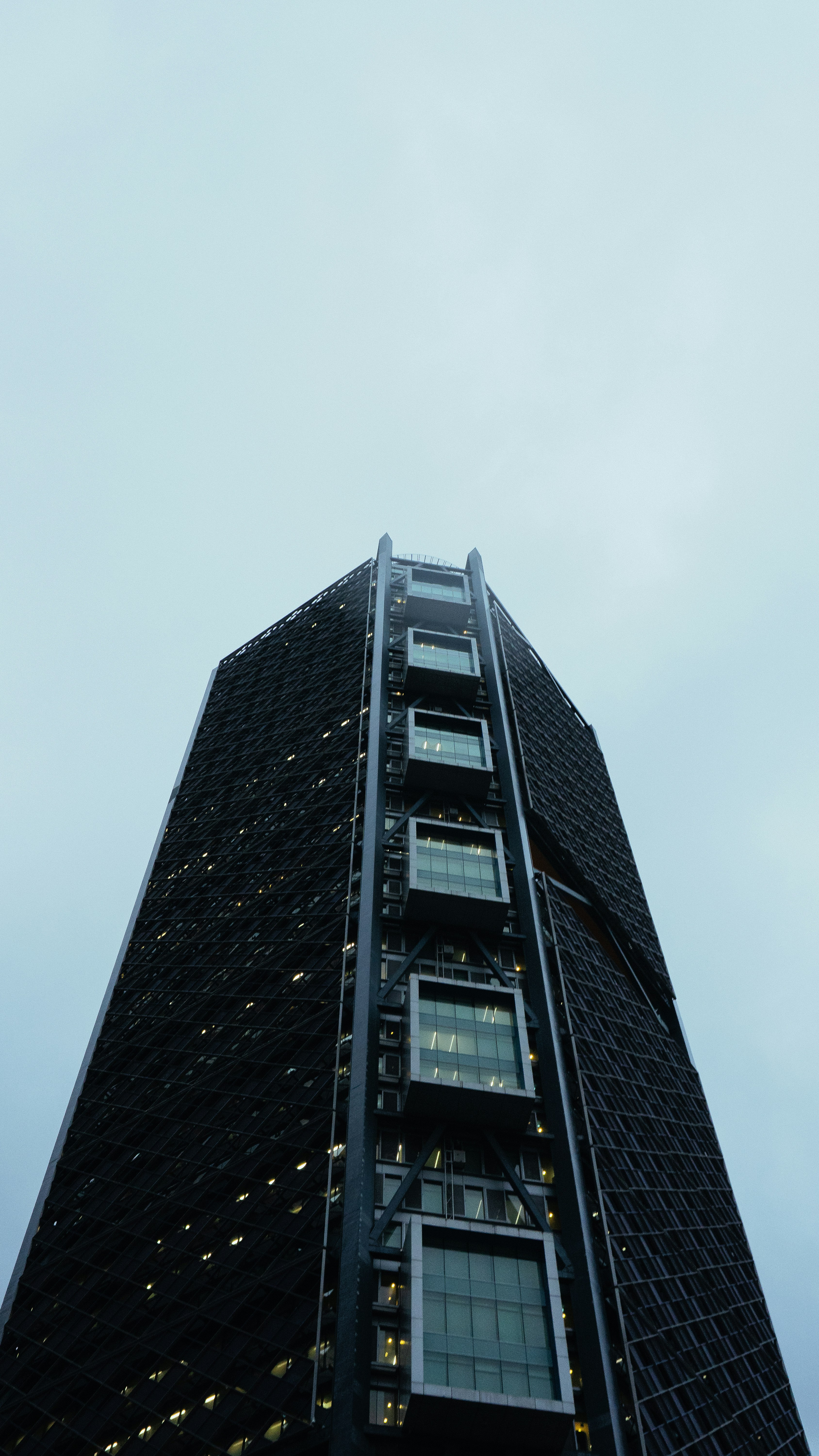 Vertical Fortress: A Skyscraper Reaches Toward a Pale Sky