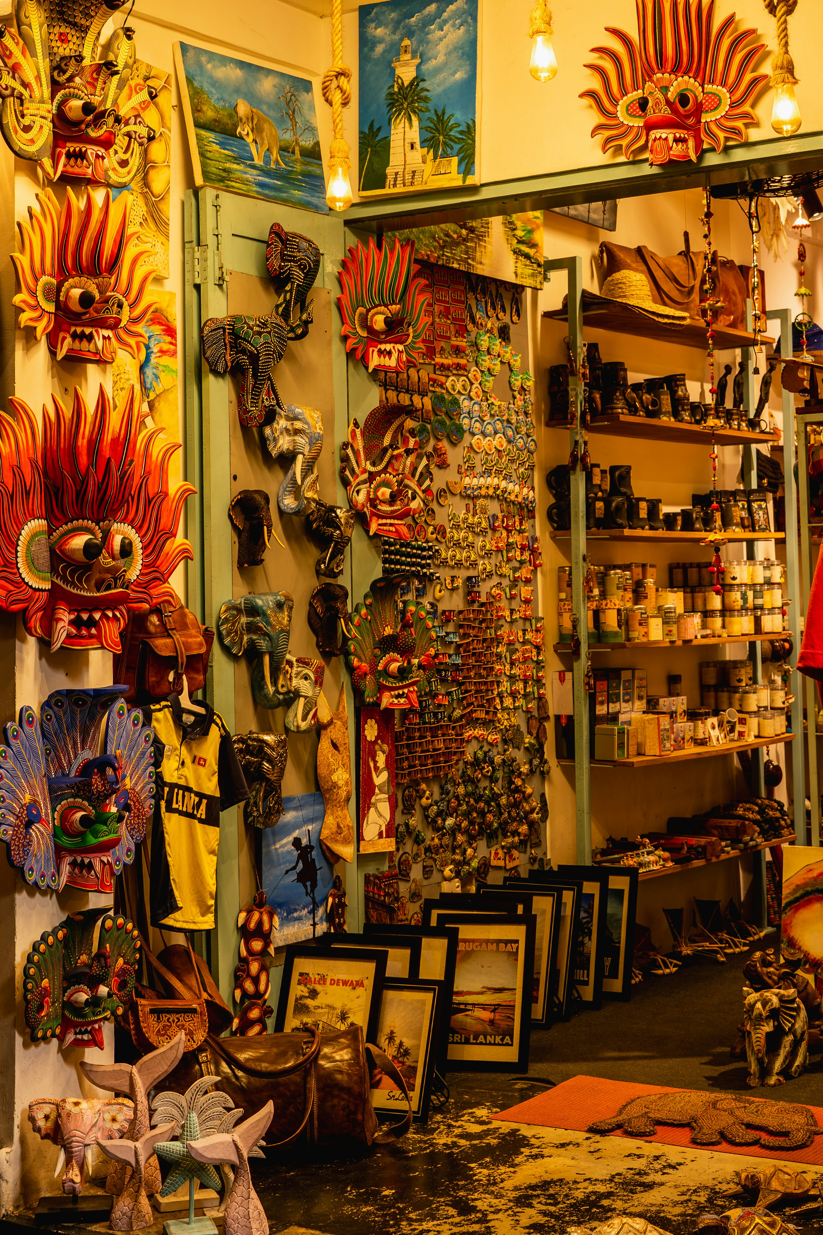 Colorful Shrine of Souvenirs: Masks, Pots, and Painted Charms in a Busy Shop