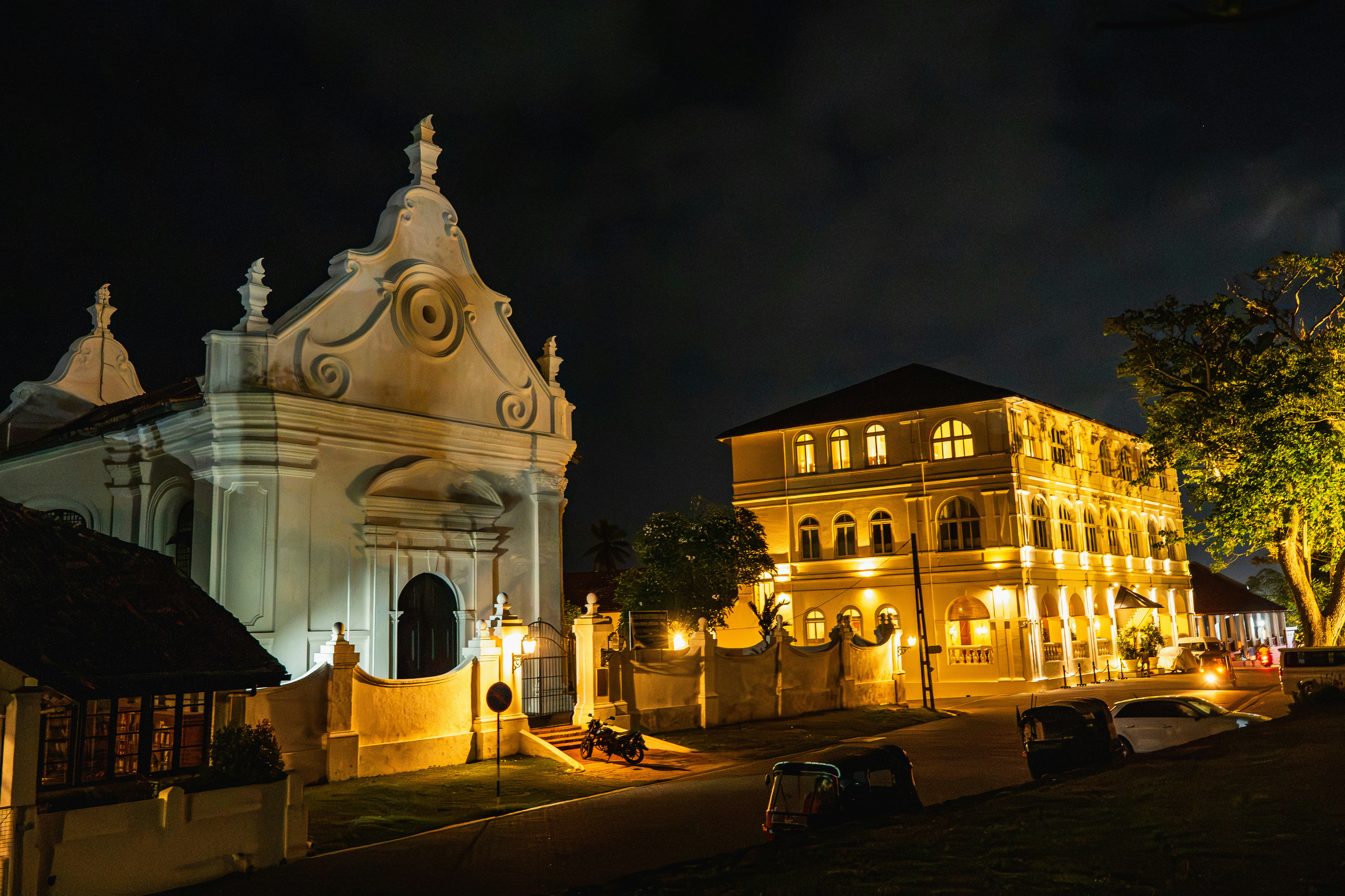 Moonlit Facade: Night in a Quiet Heritage Street