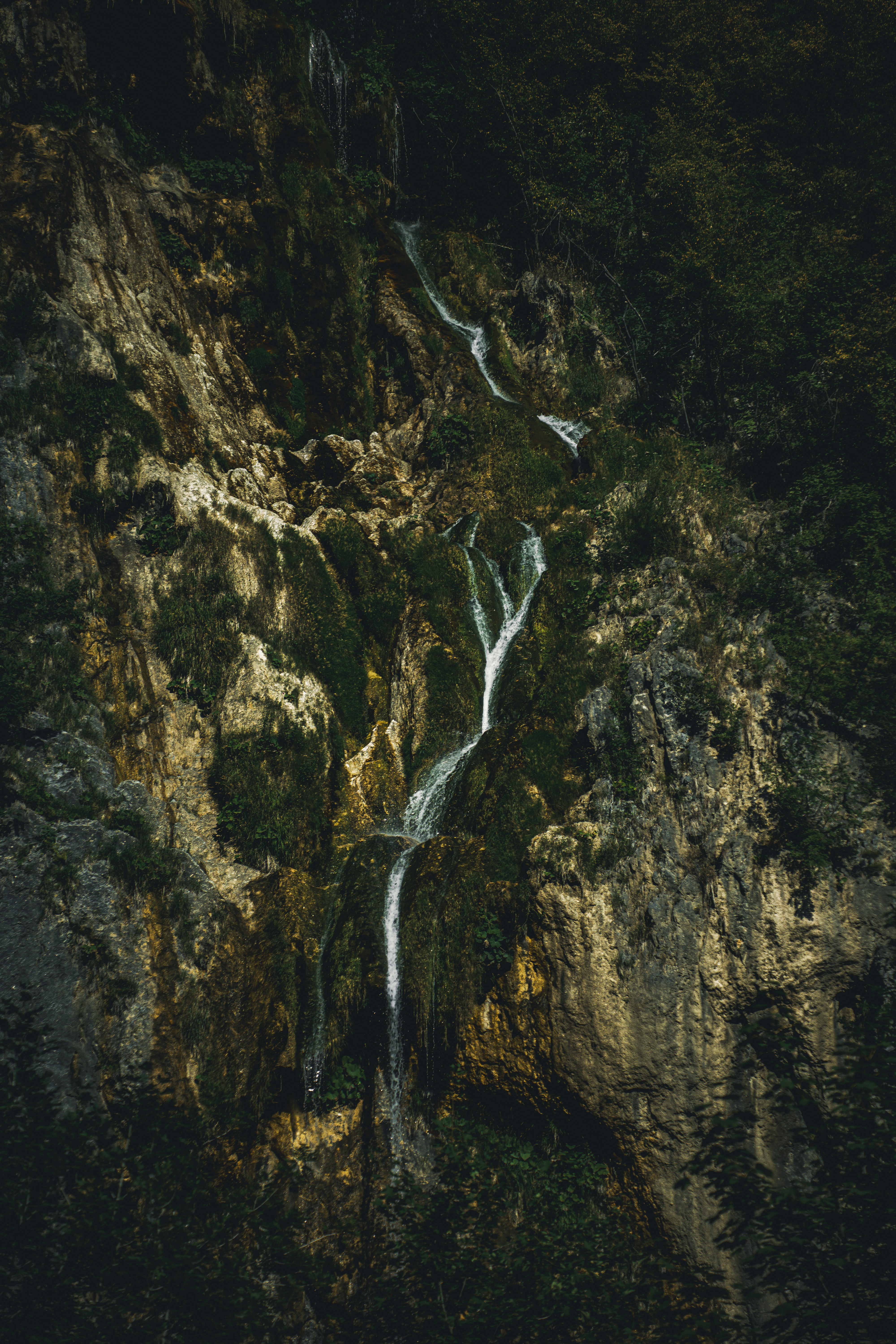 Veined Cascade Carving Through Granite