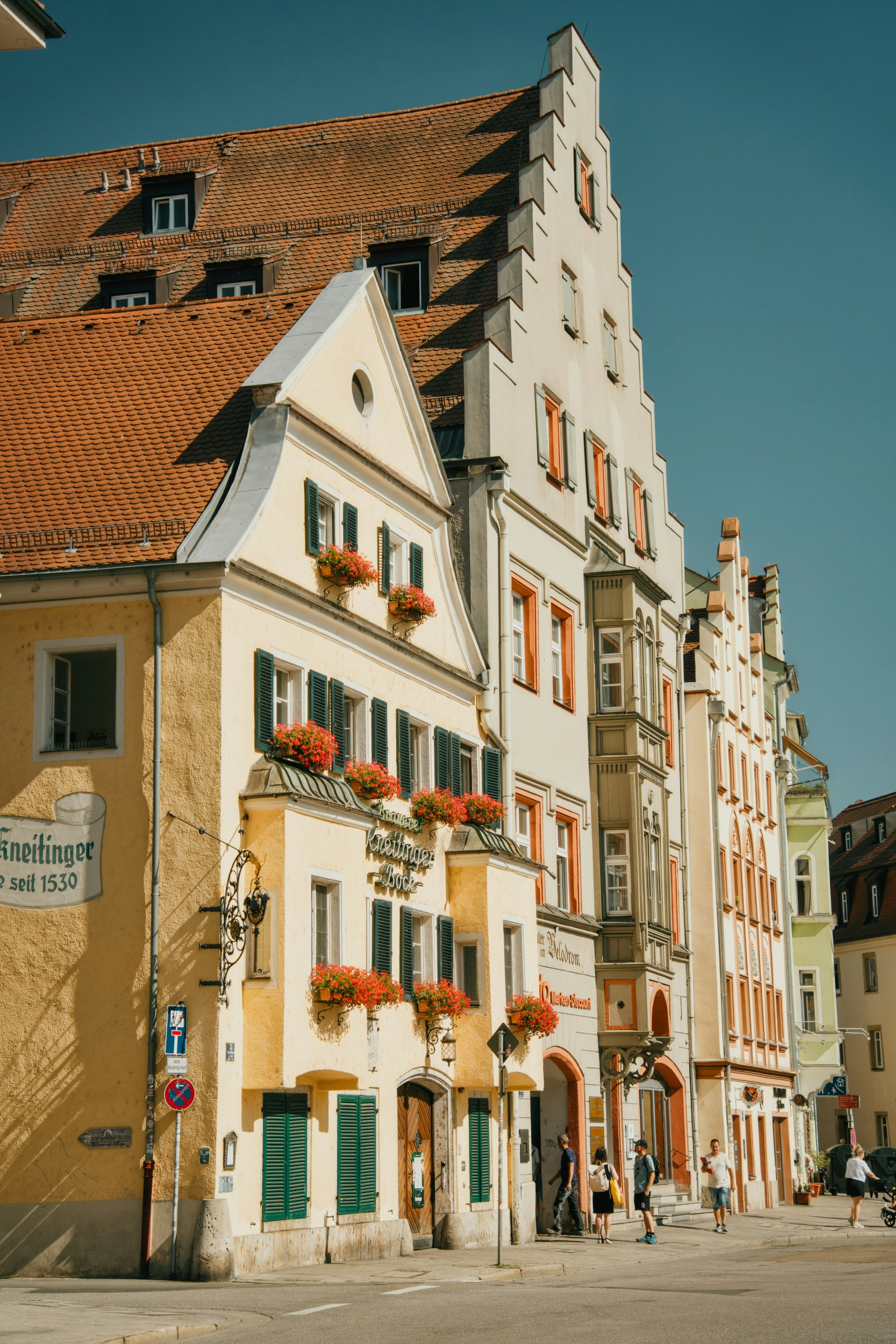 Sunlit Facades of a Colorful Bavarian Street