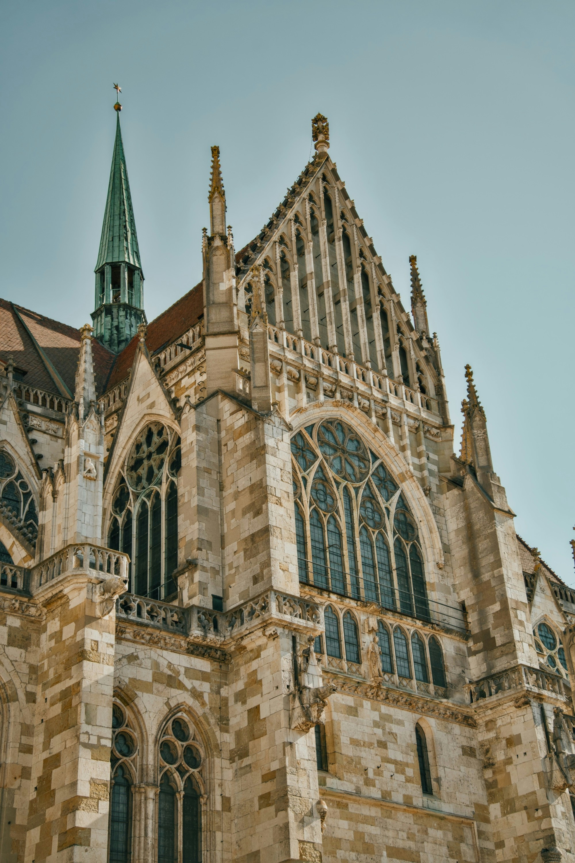 Gothic Facade Reaching Toward a Clear Sky
