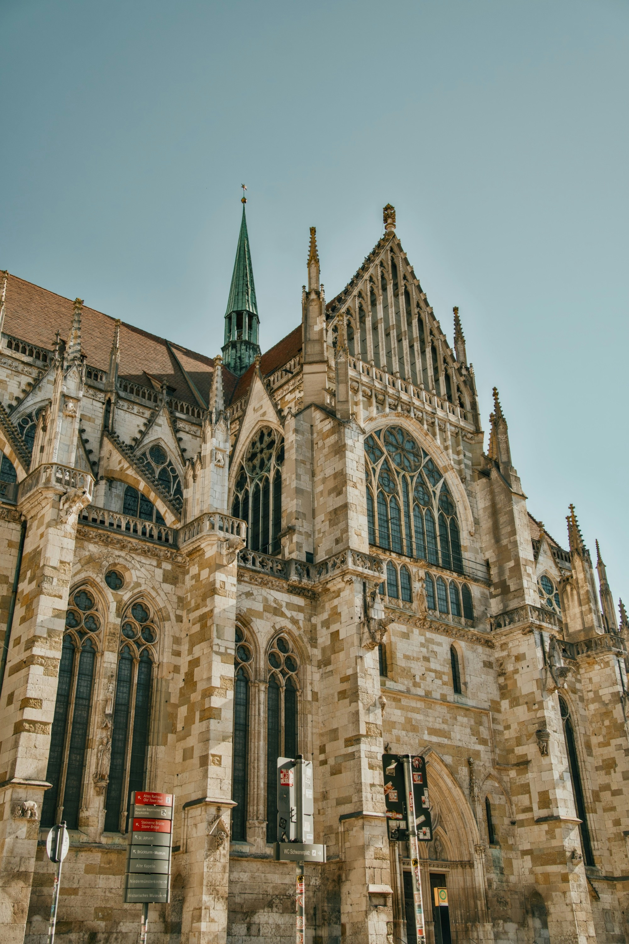 Gothic Cathedral Facade Reaching Toward a Clear Sky