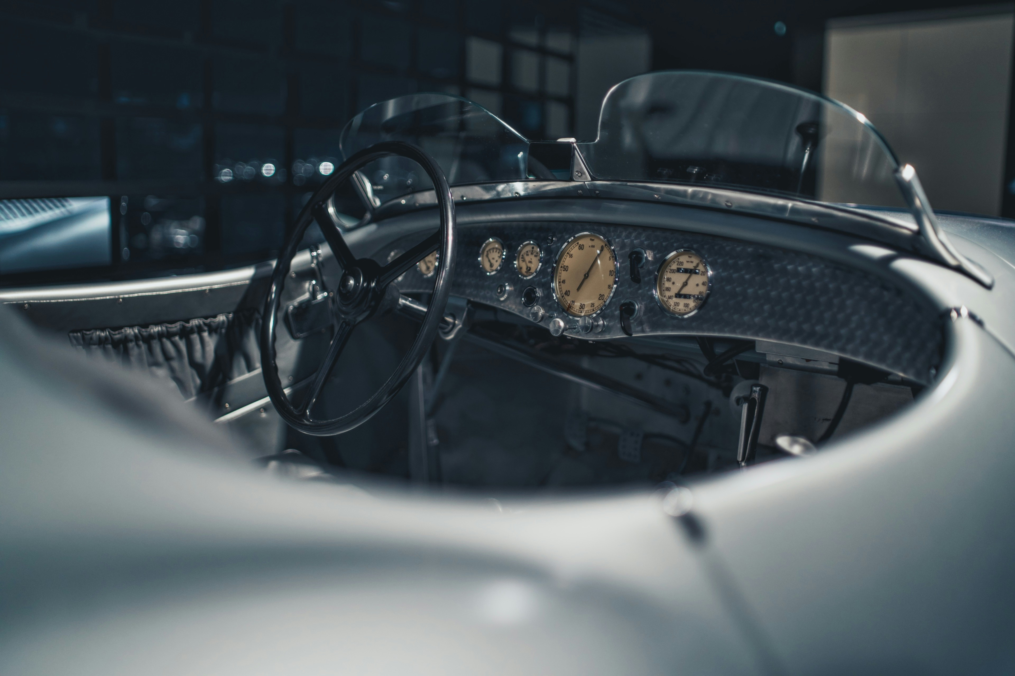 Copper Dial Precision: The cockpit of a vintage roadster