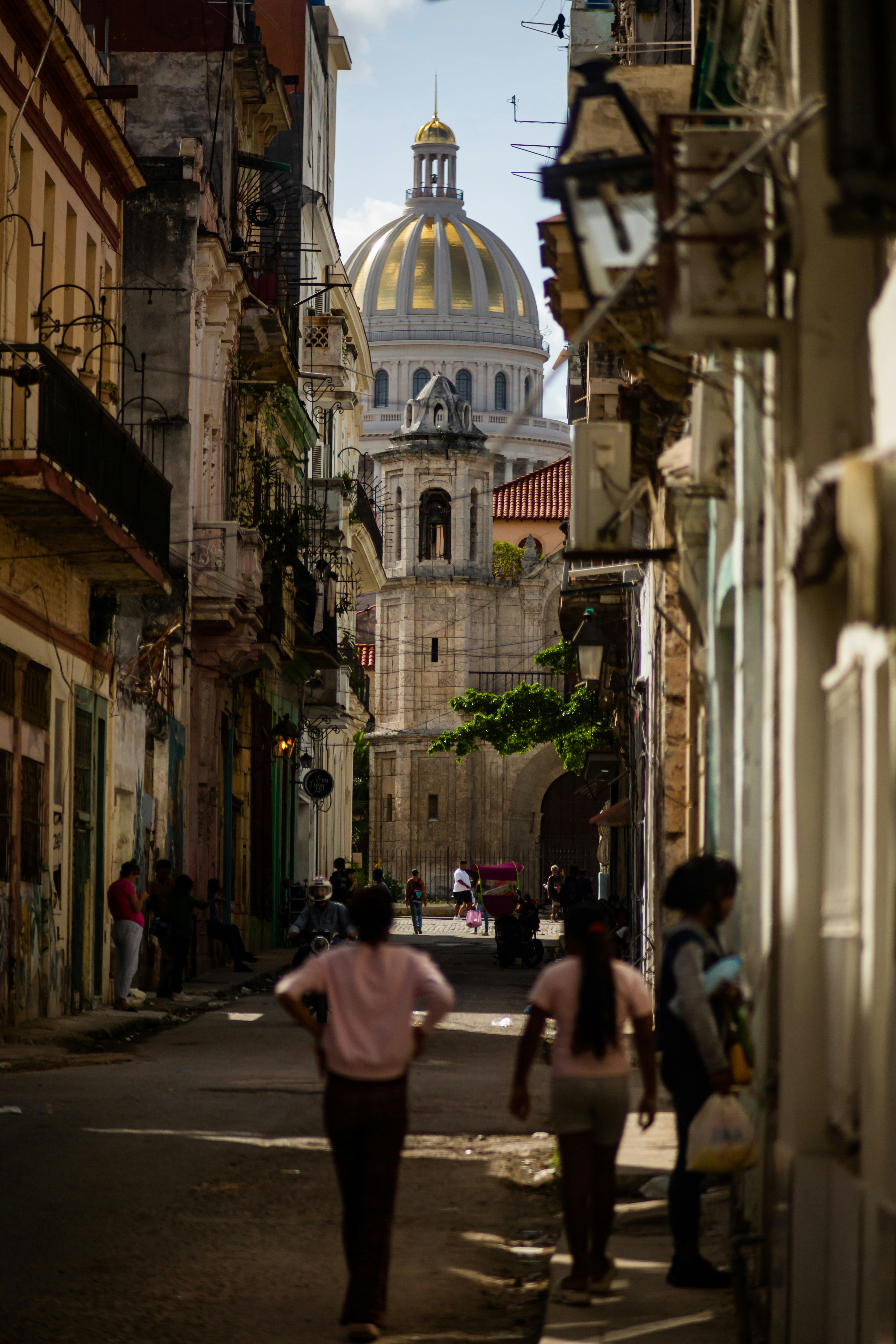 Golden Dome in a Narrow Cuban Street