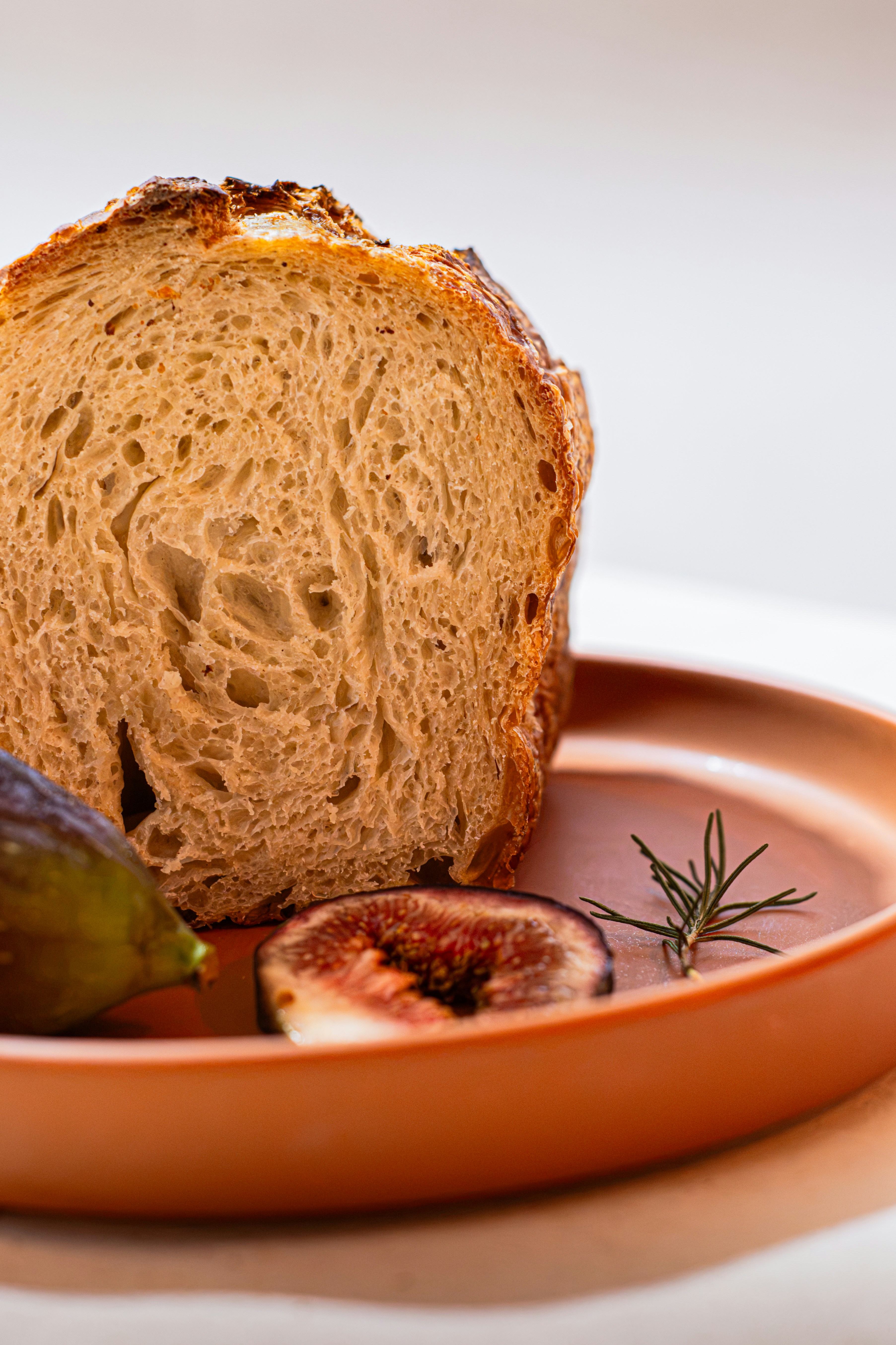 Centered Slice: Rustic Bread and Fig on a Terracotta Plate