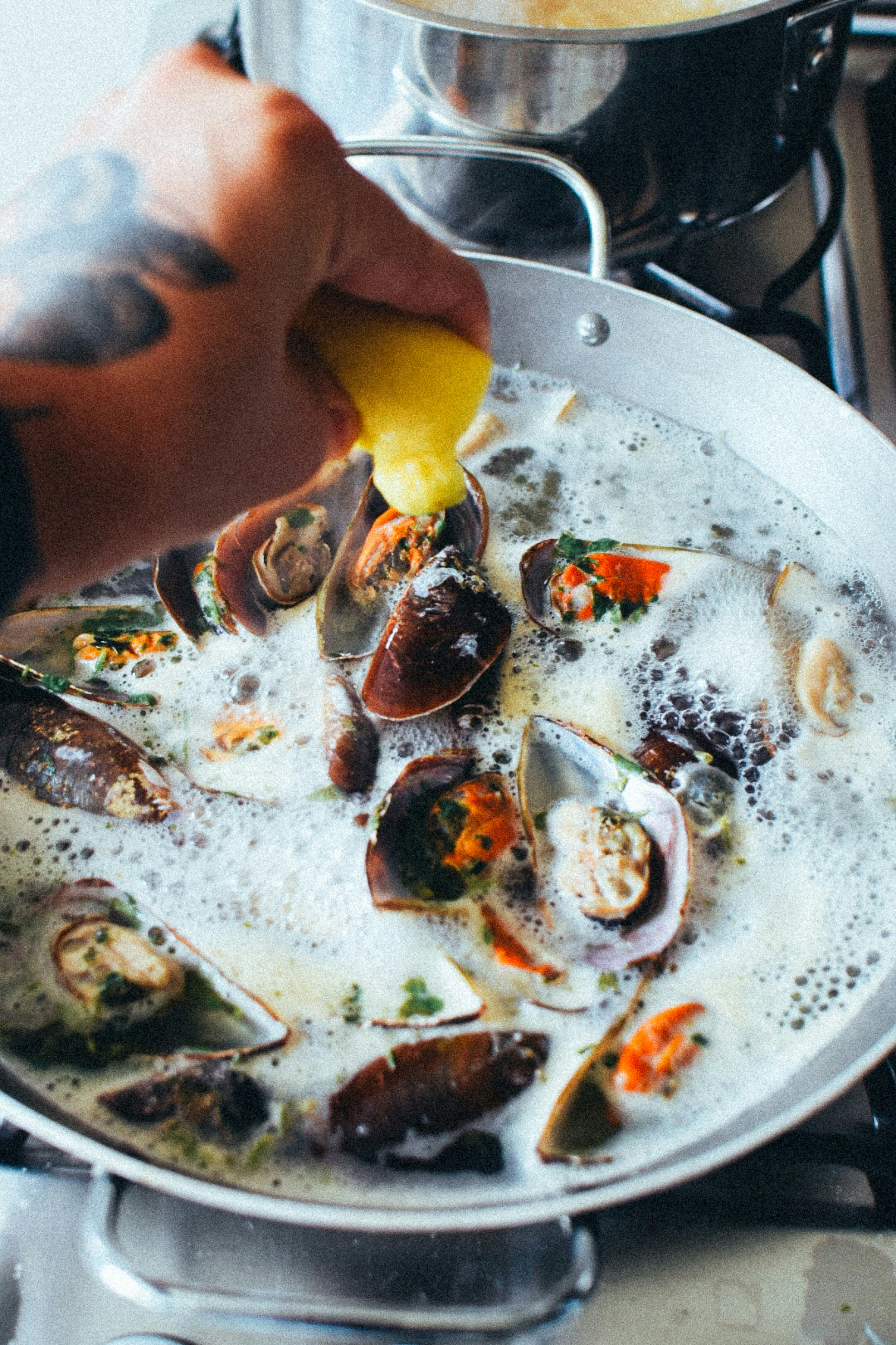 Lemon Brightens a Foamy Seafood Simmer