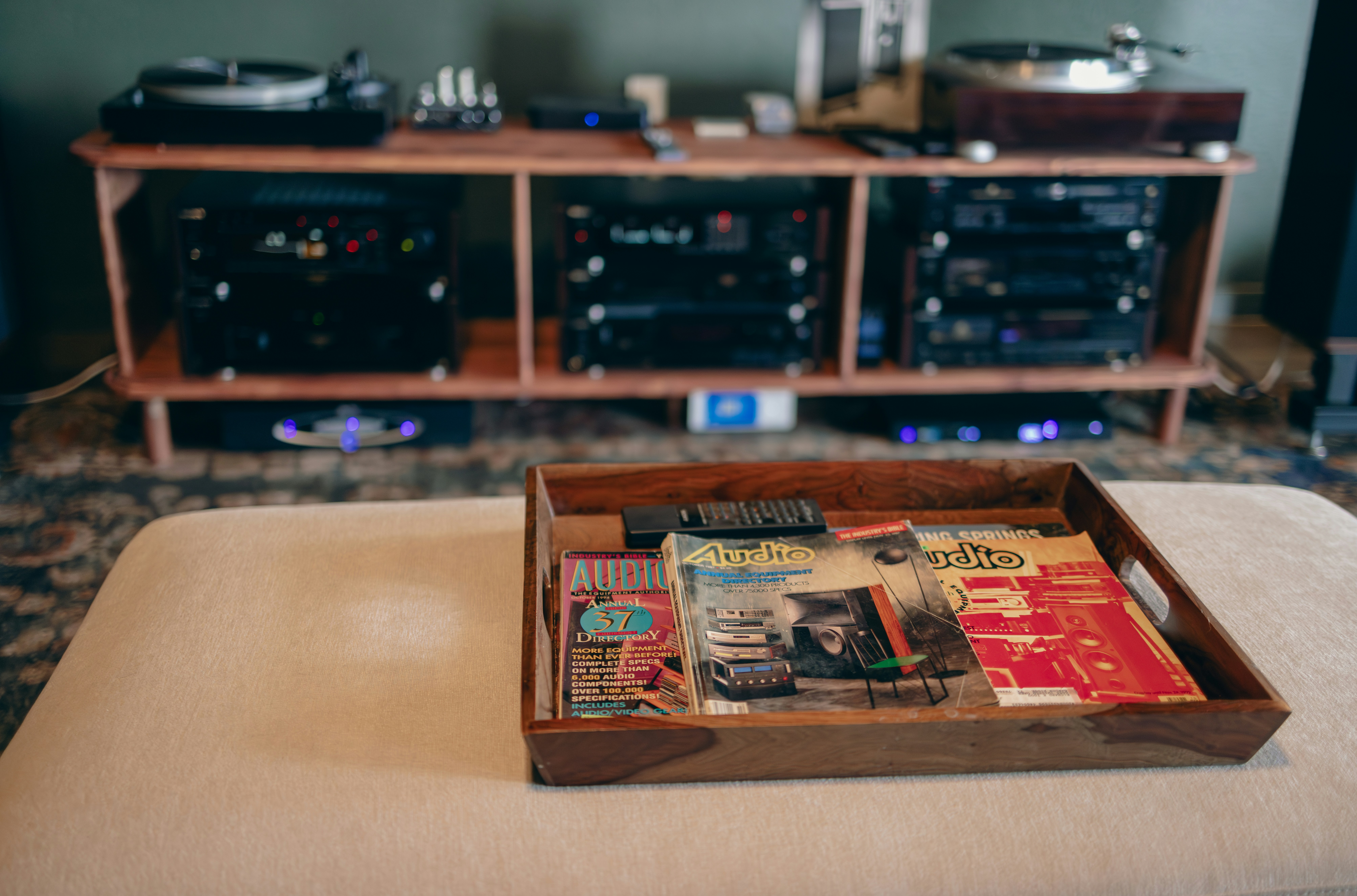 Vinyl Tray on a Looming Shelf: A Desk-Level Still-Life