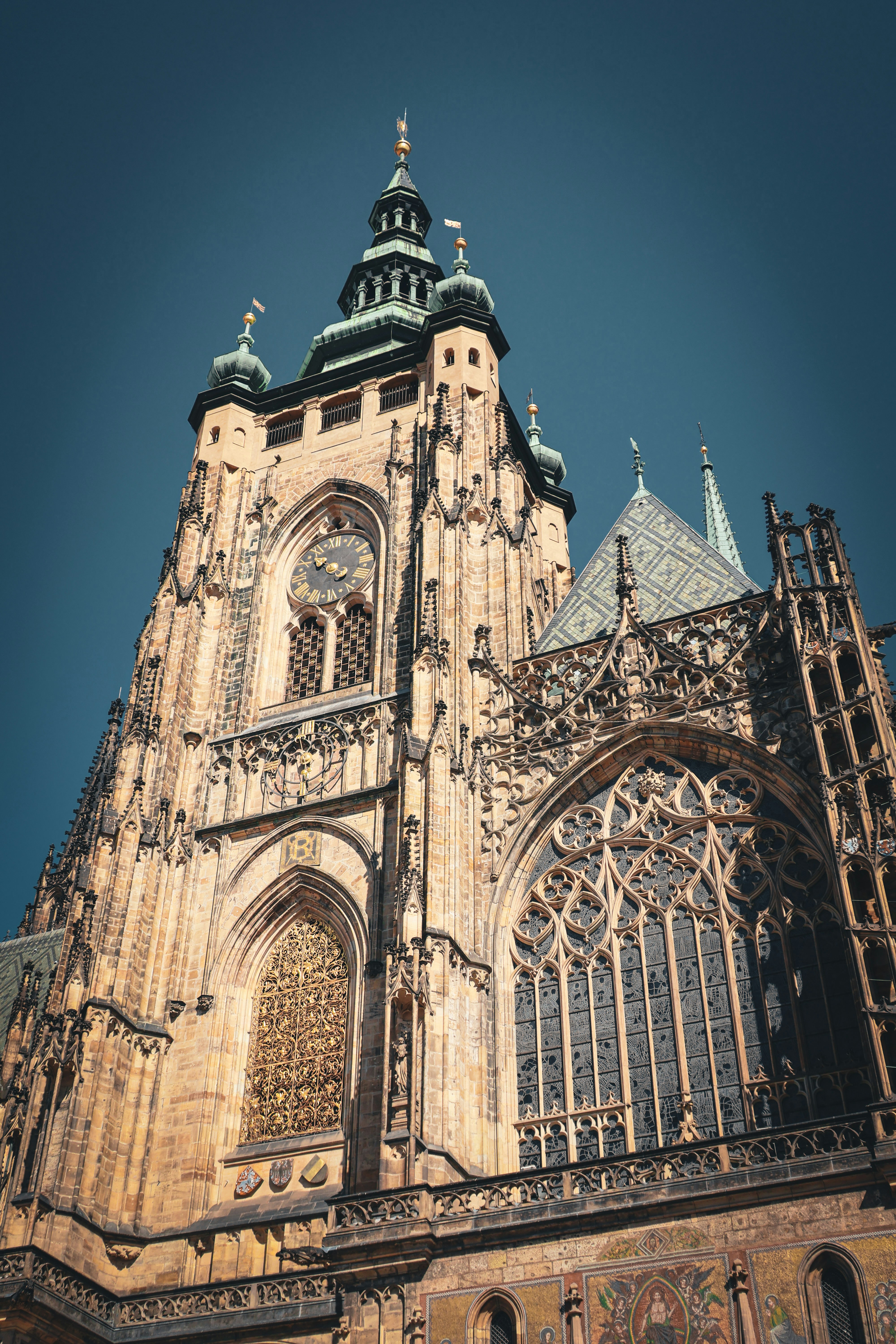 Gothic Cathedral Facade: Sunlit Detail into the Commissioned Sky