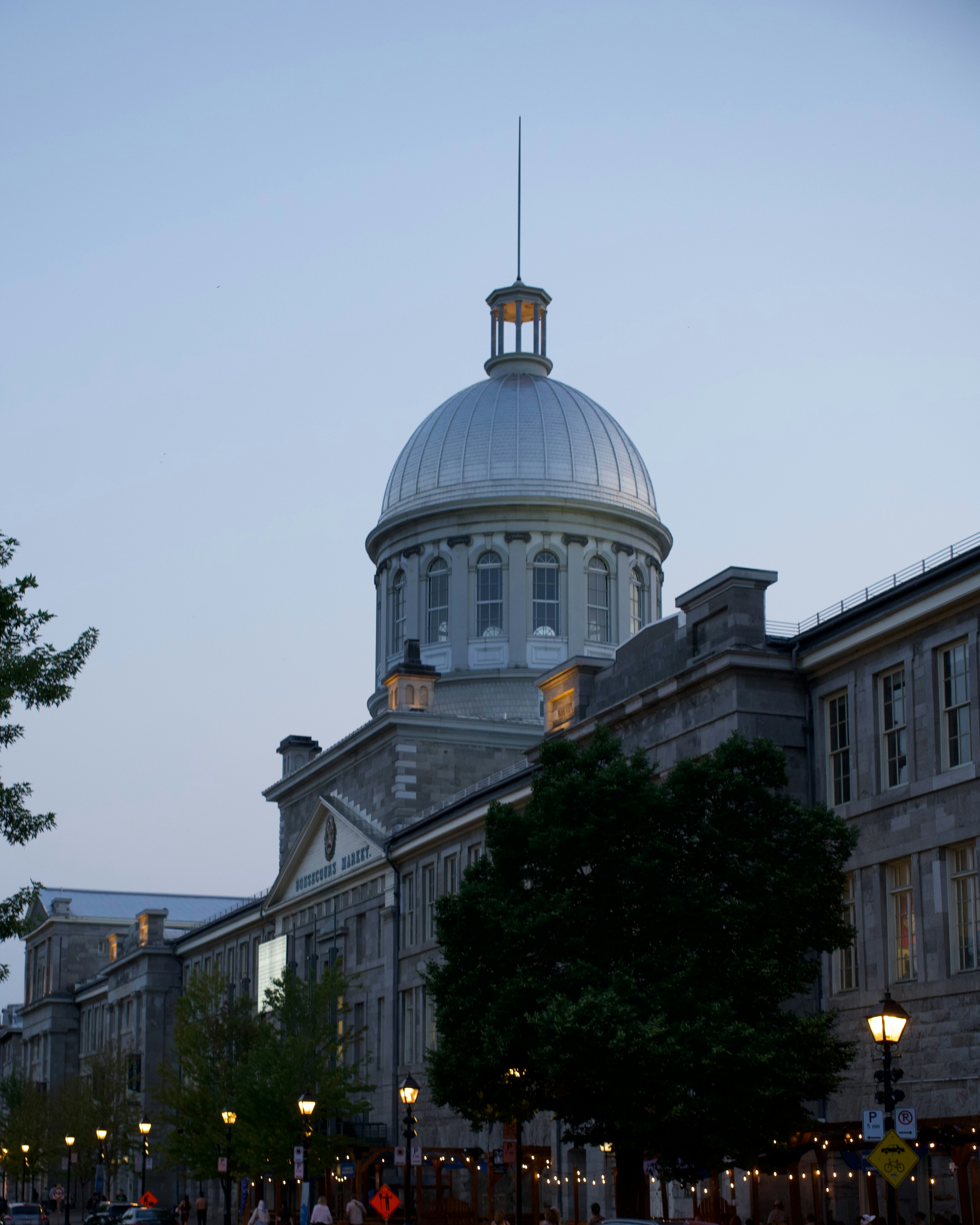 Dome Over the Collegiate Facade at Dusk