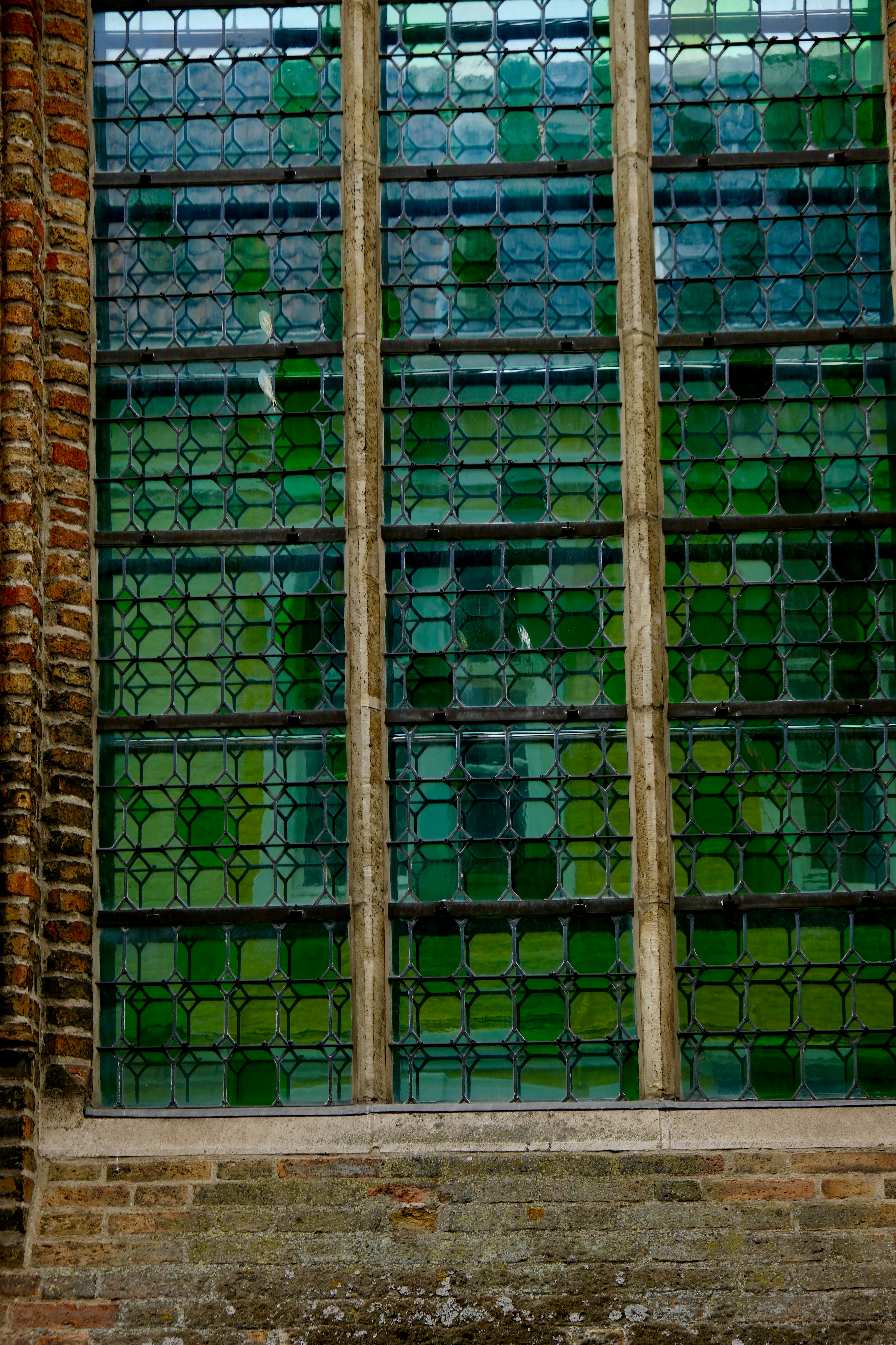 Green Grid through Rustic Glass: A Window of Reclaimed Light