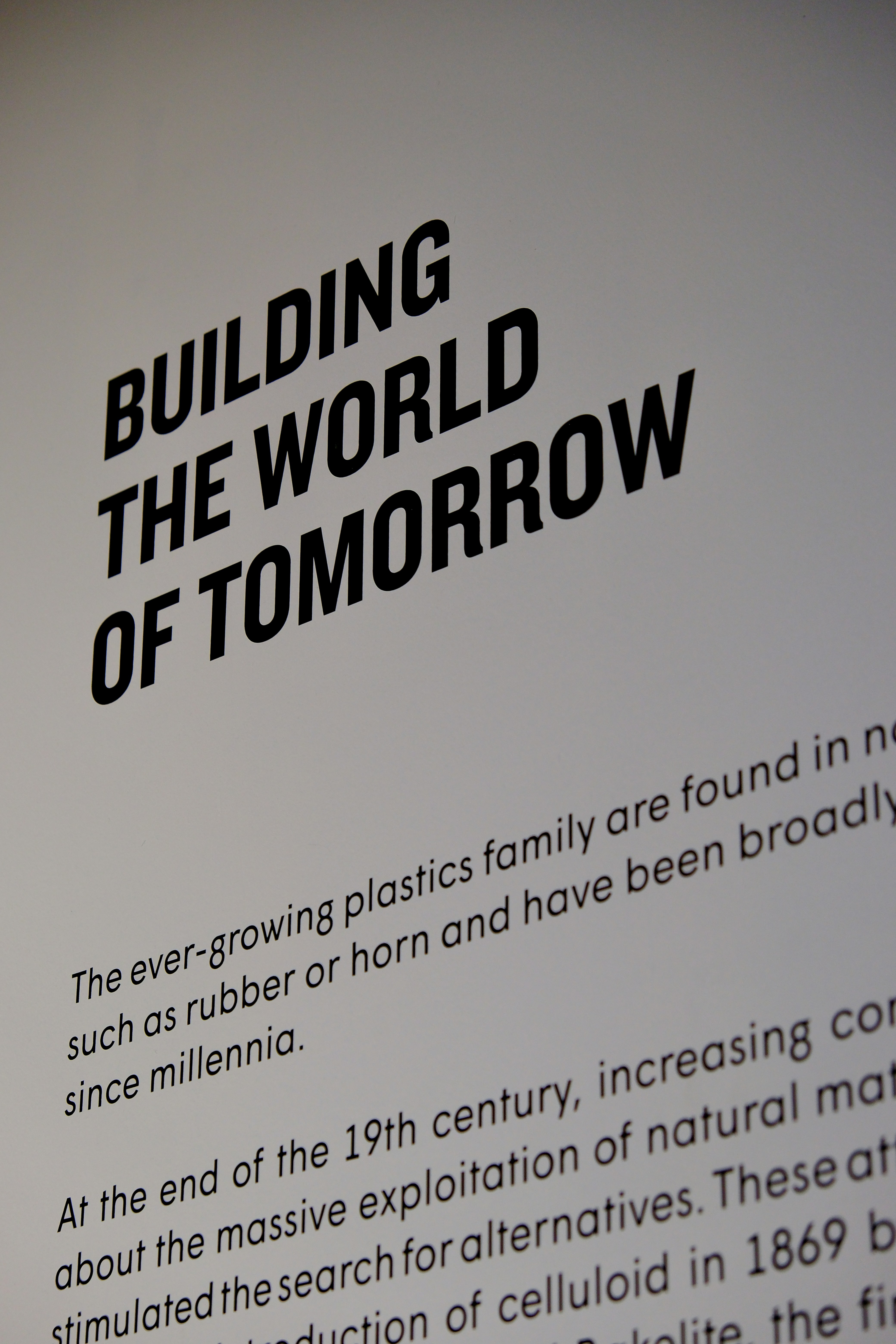 Bold proposition: Building the World of Tomorrow in clean, diagonal typography