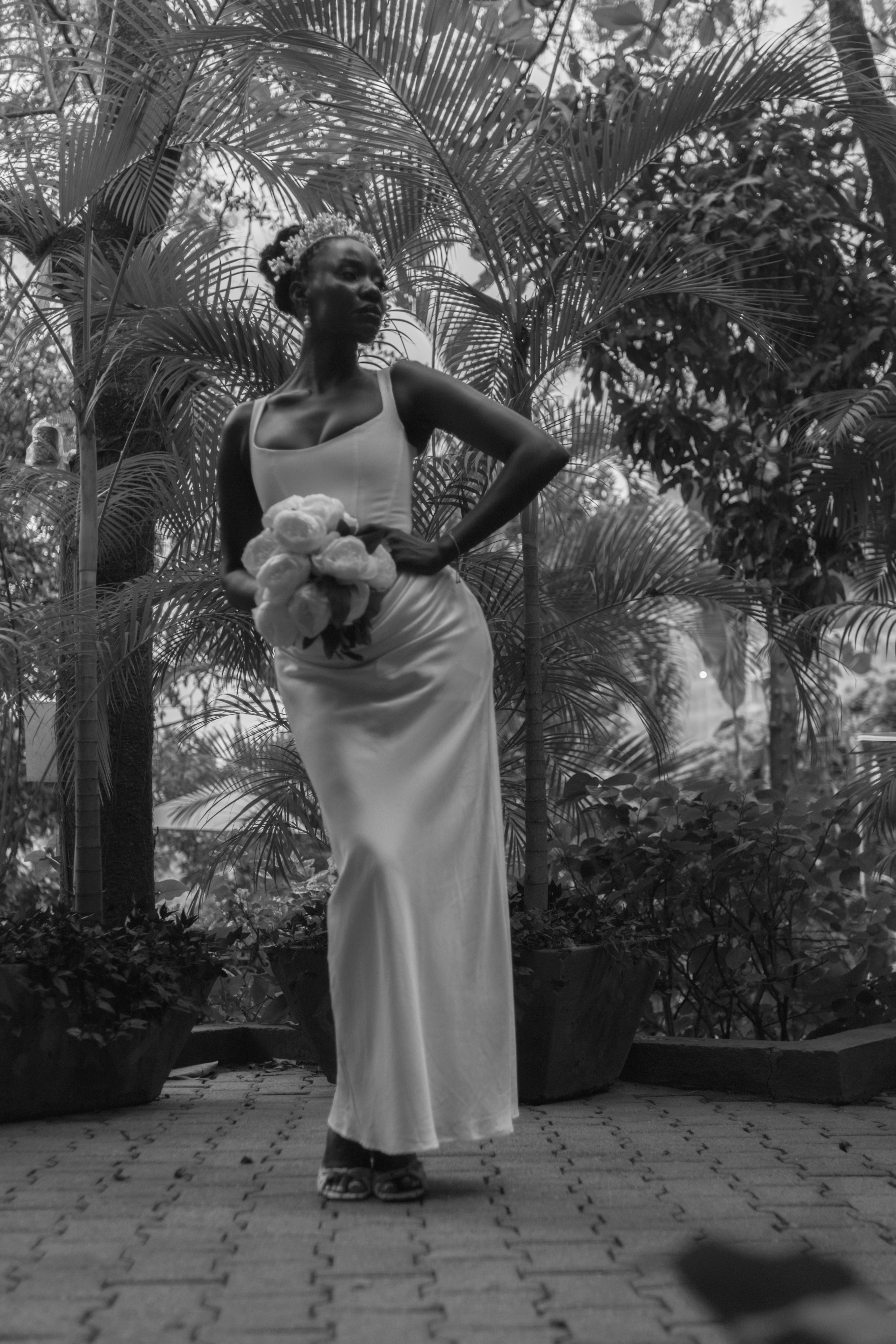 Graceful Bride in a Garden of Shadows