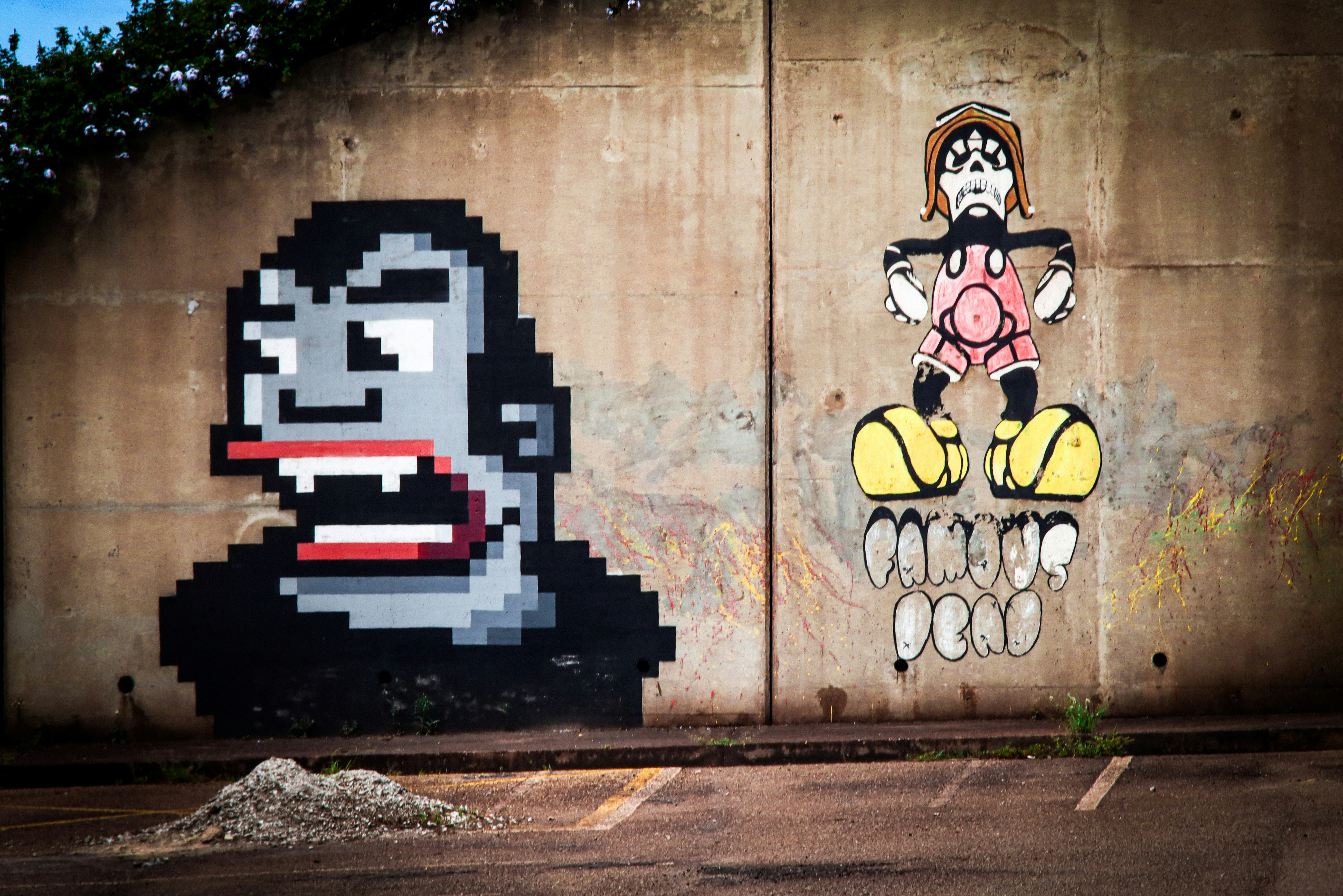 Pixelated Traces: Graffiti Faces on a Weathered Wall