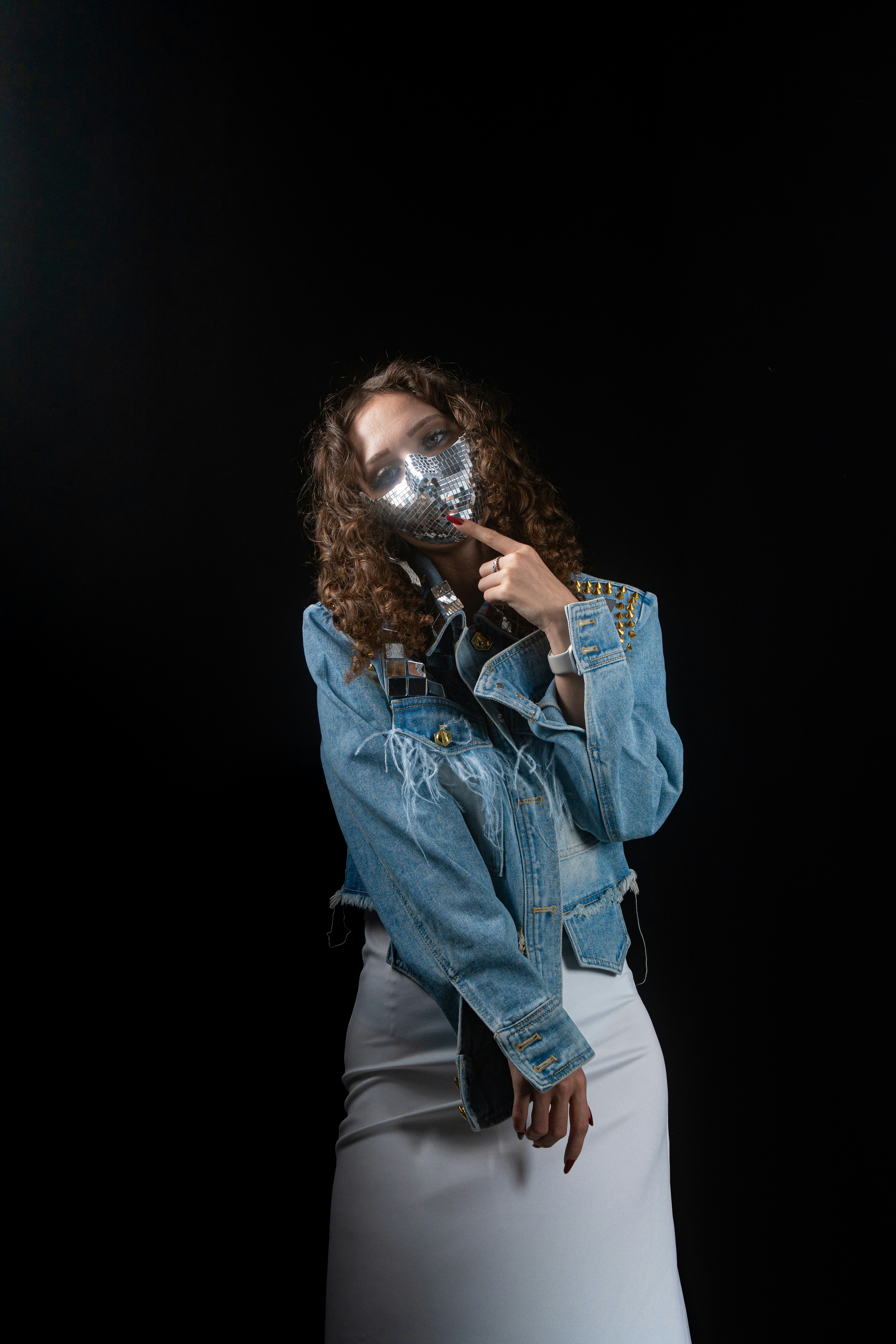 Masked Muse: Denim Icon in a Night Portrait