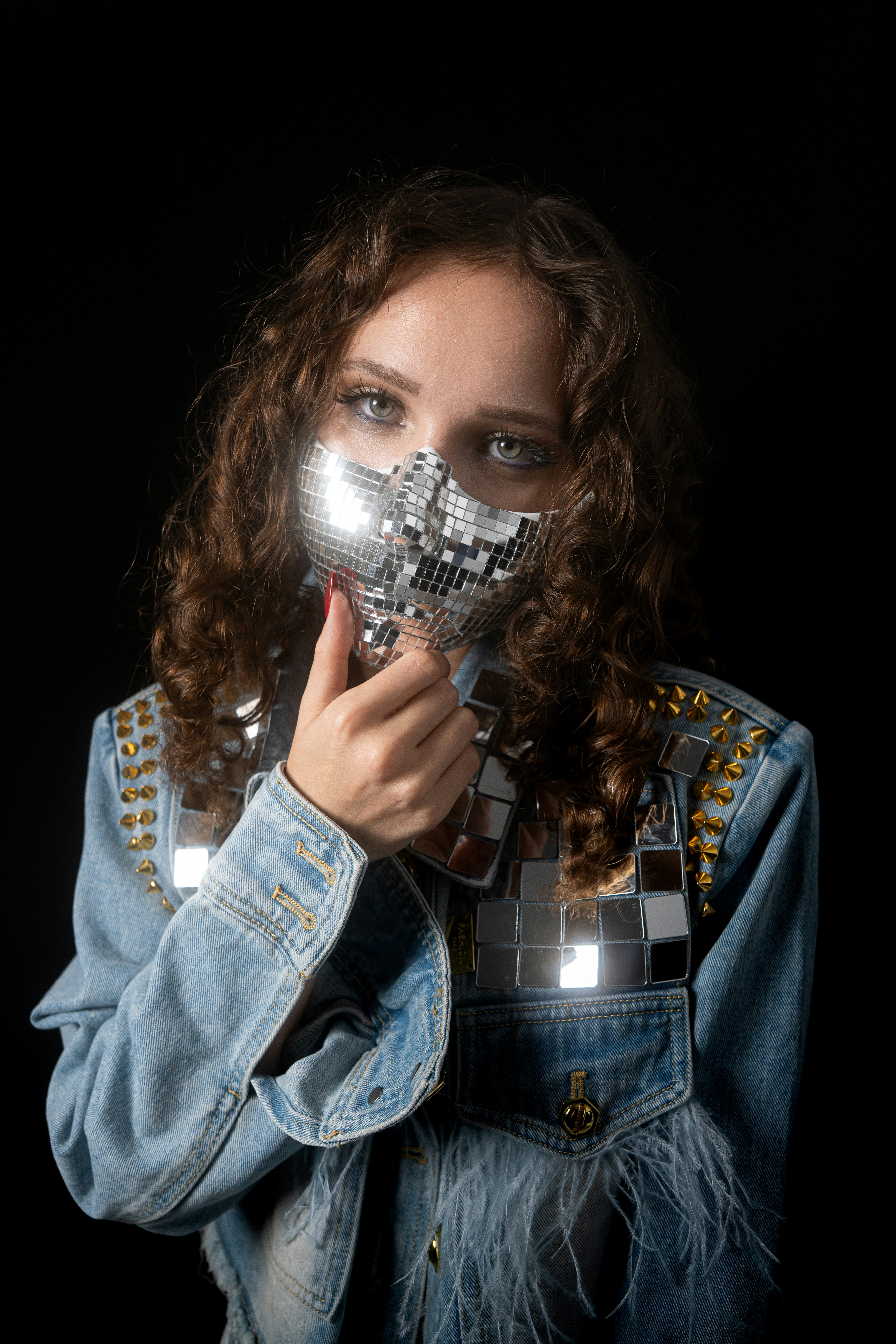Mirrored Mosaic: A Denim Persona Shrouded in Silver