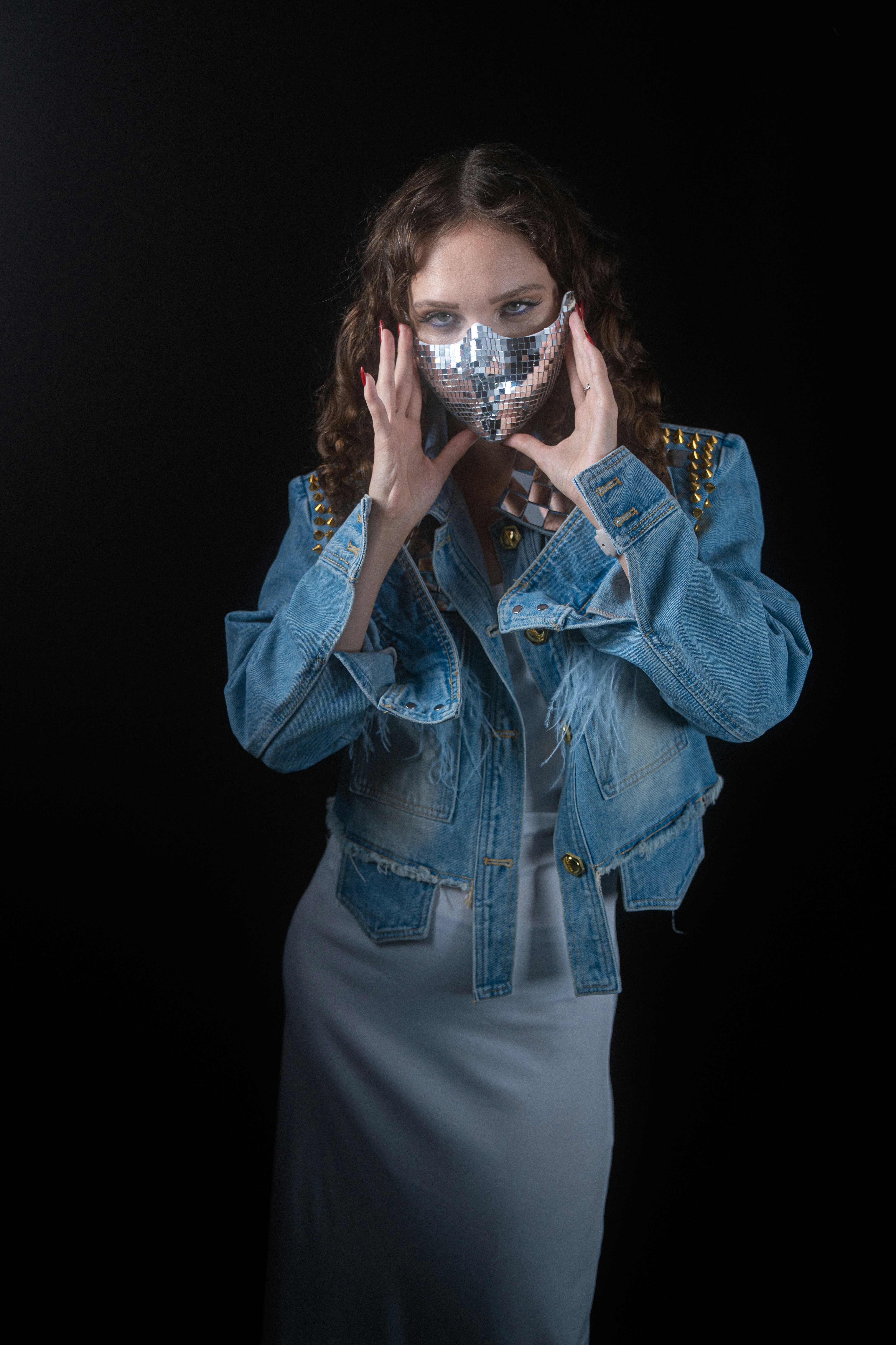 Mirrored Mask, Denim Echo: A Quiet Portrait in Night