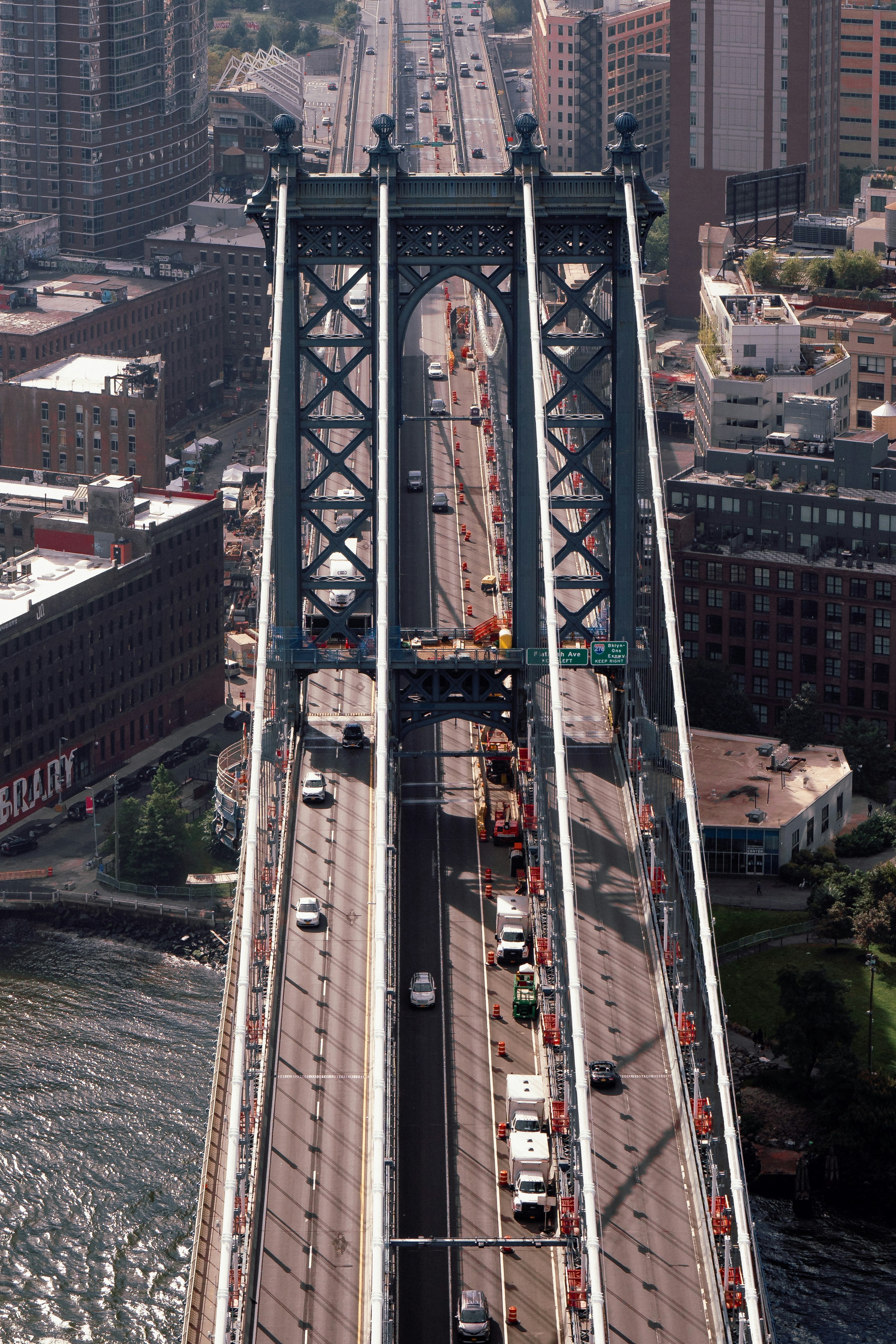Aerial Framed Arc: The Manhattan Bridge from Above