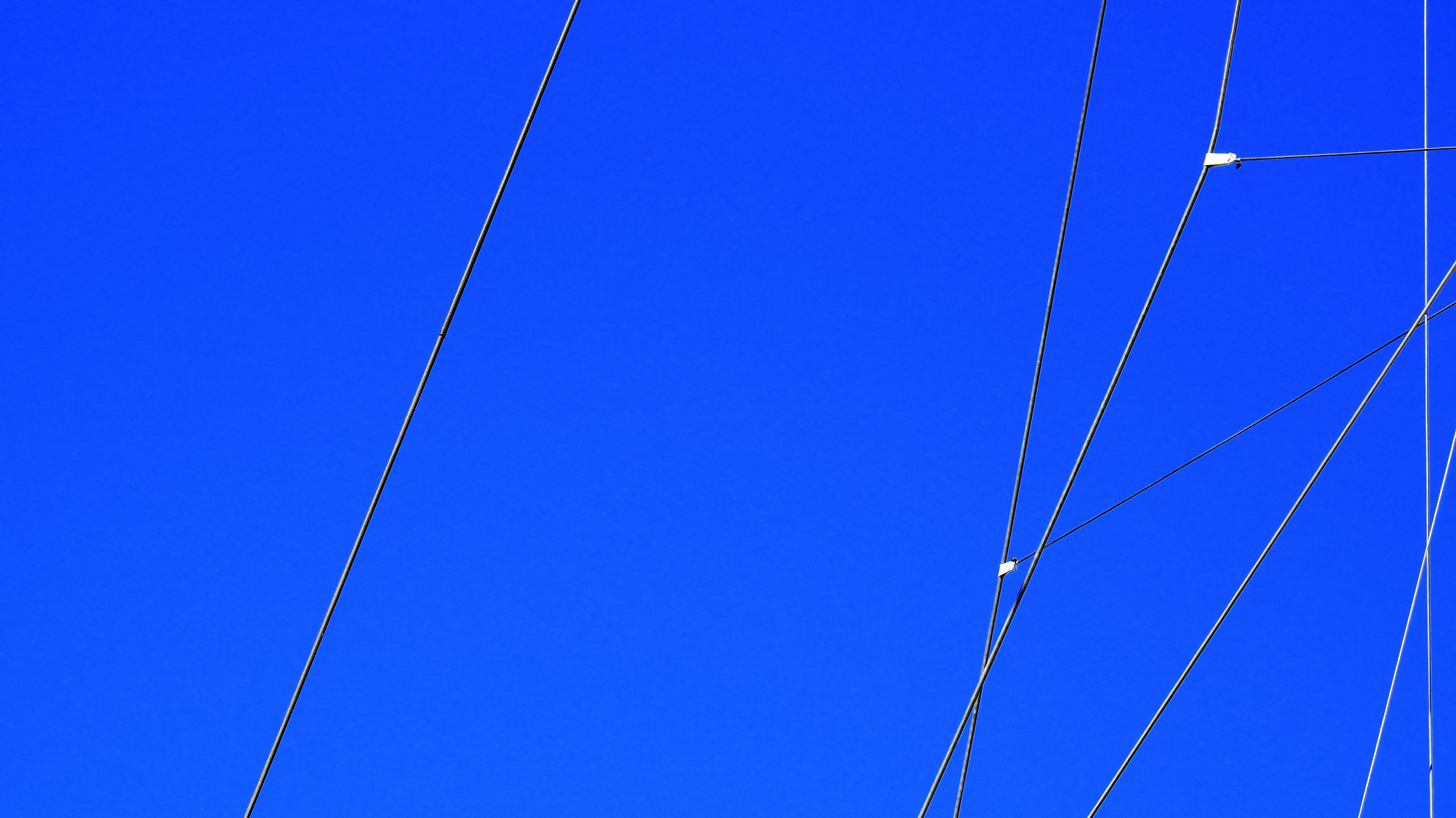 Cables Converge Under a Saturated Blue Sky
