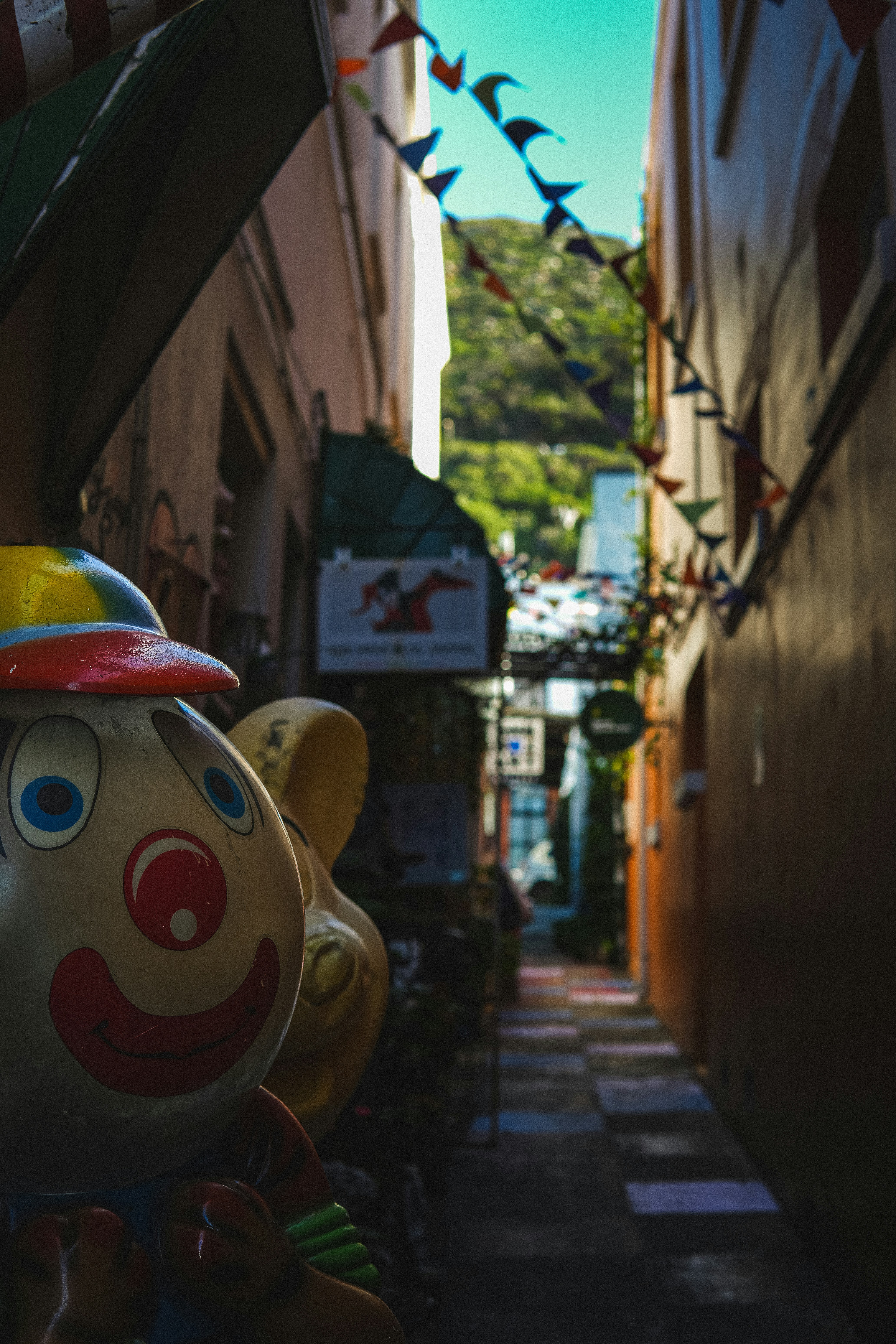 Clown in a Sunlit Alleyway