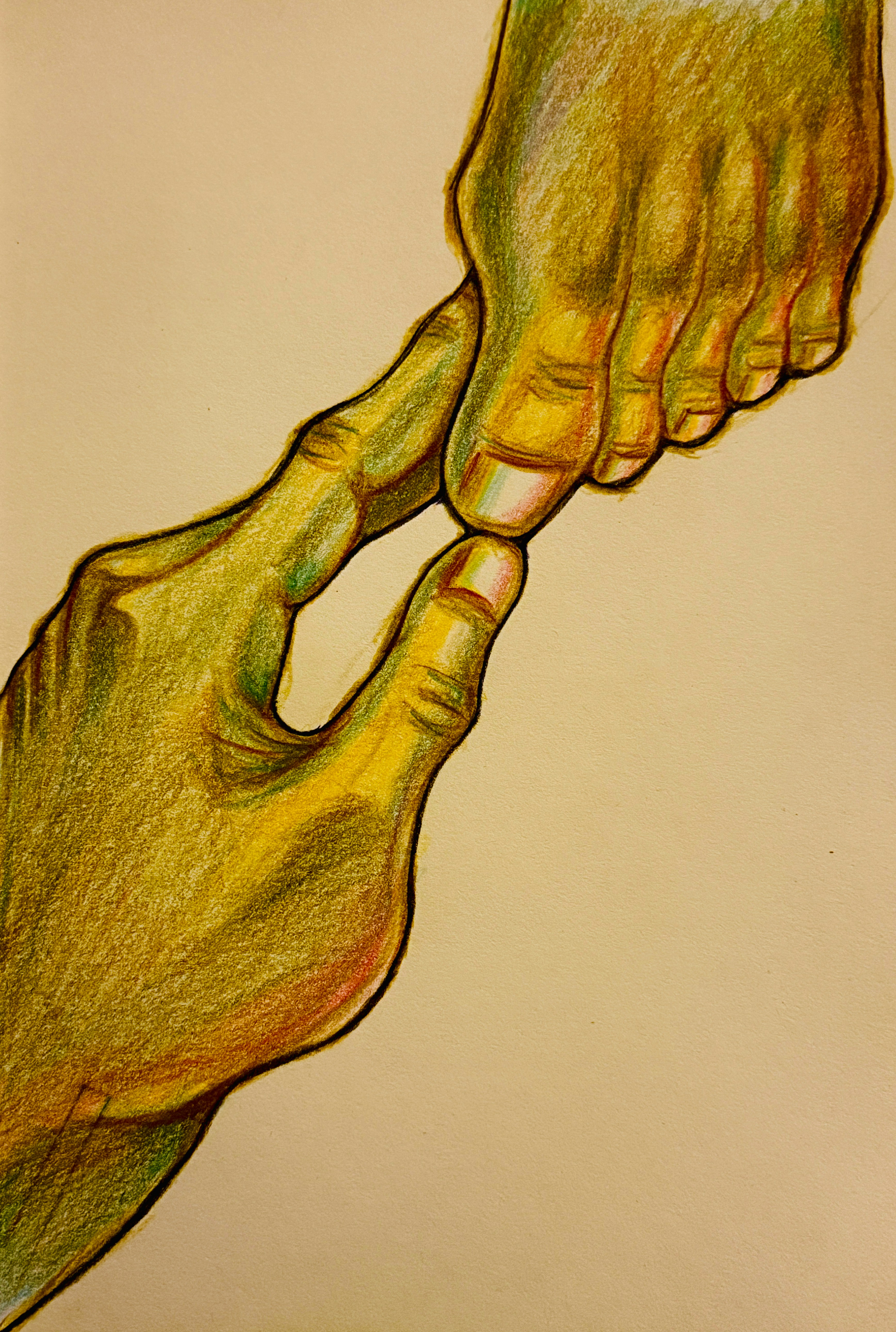 Interlocking Toes: A Subtle Gesture in Colored Pencil