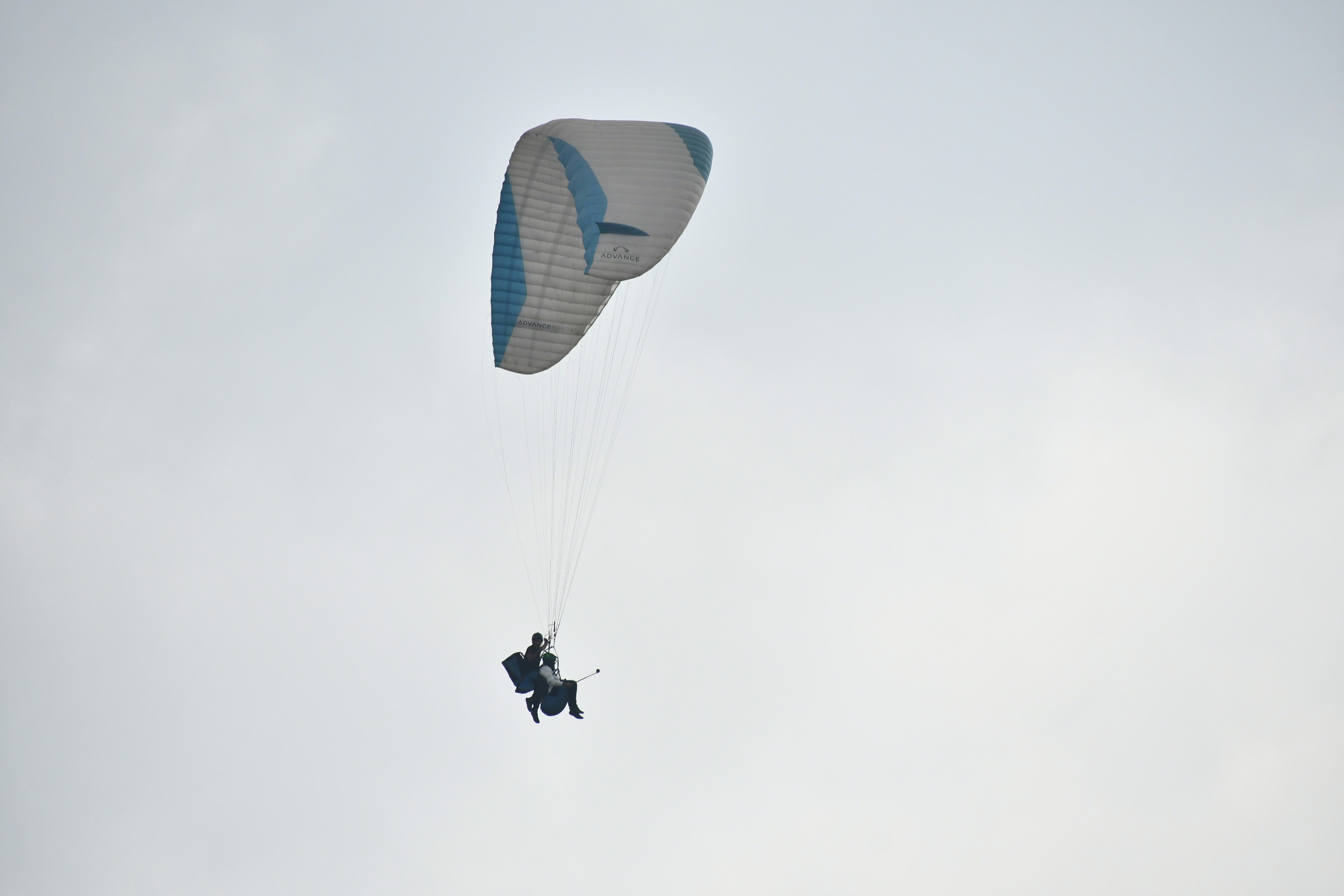 Soaring Silhouette: Paraglider Against Soft Sky