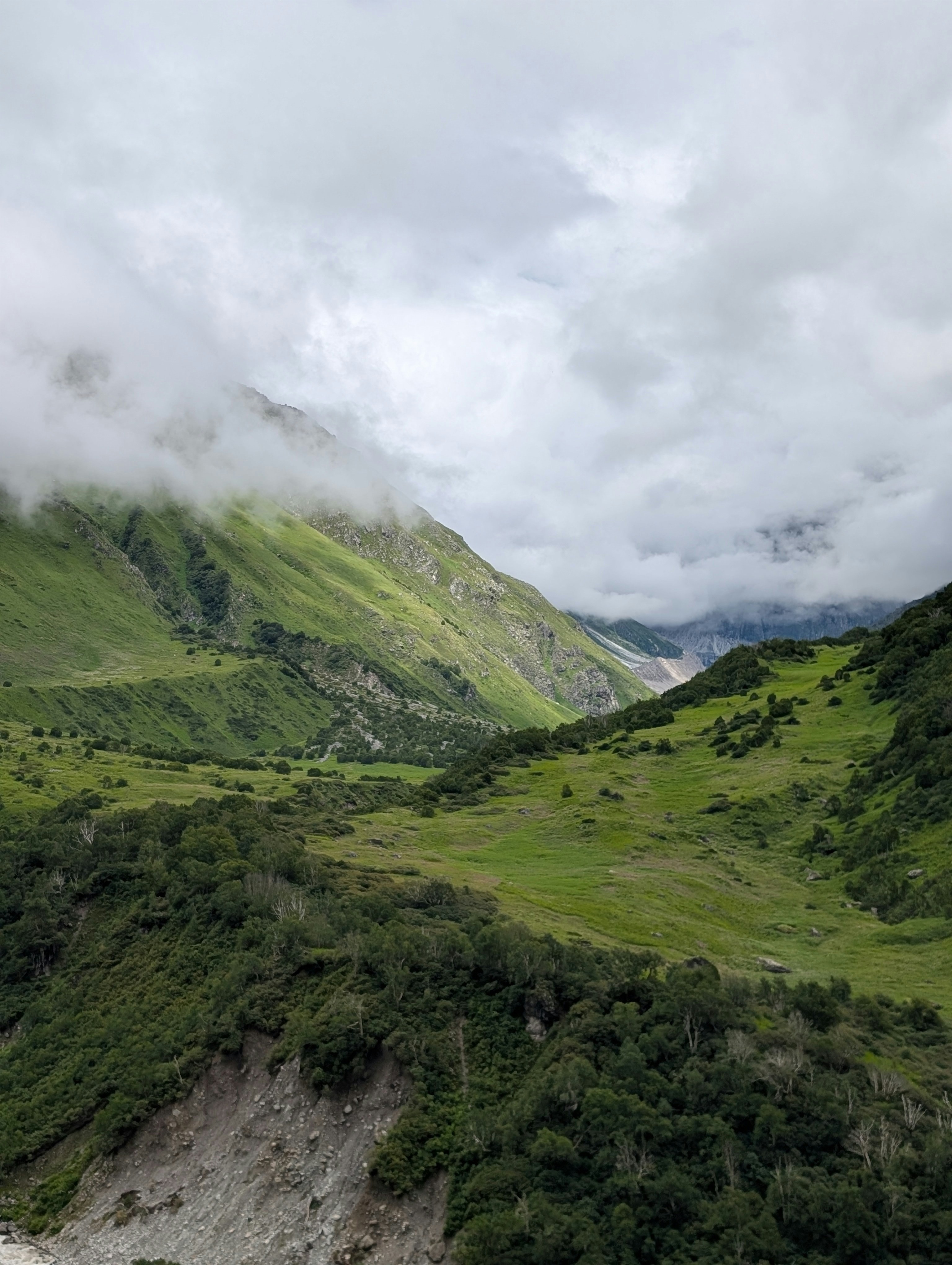Green Valley Pass—Clouds Weaving Through Mountain Ridges