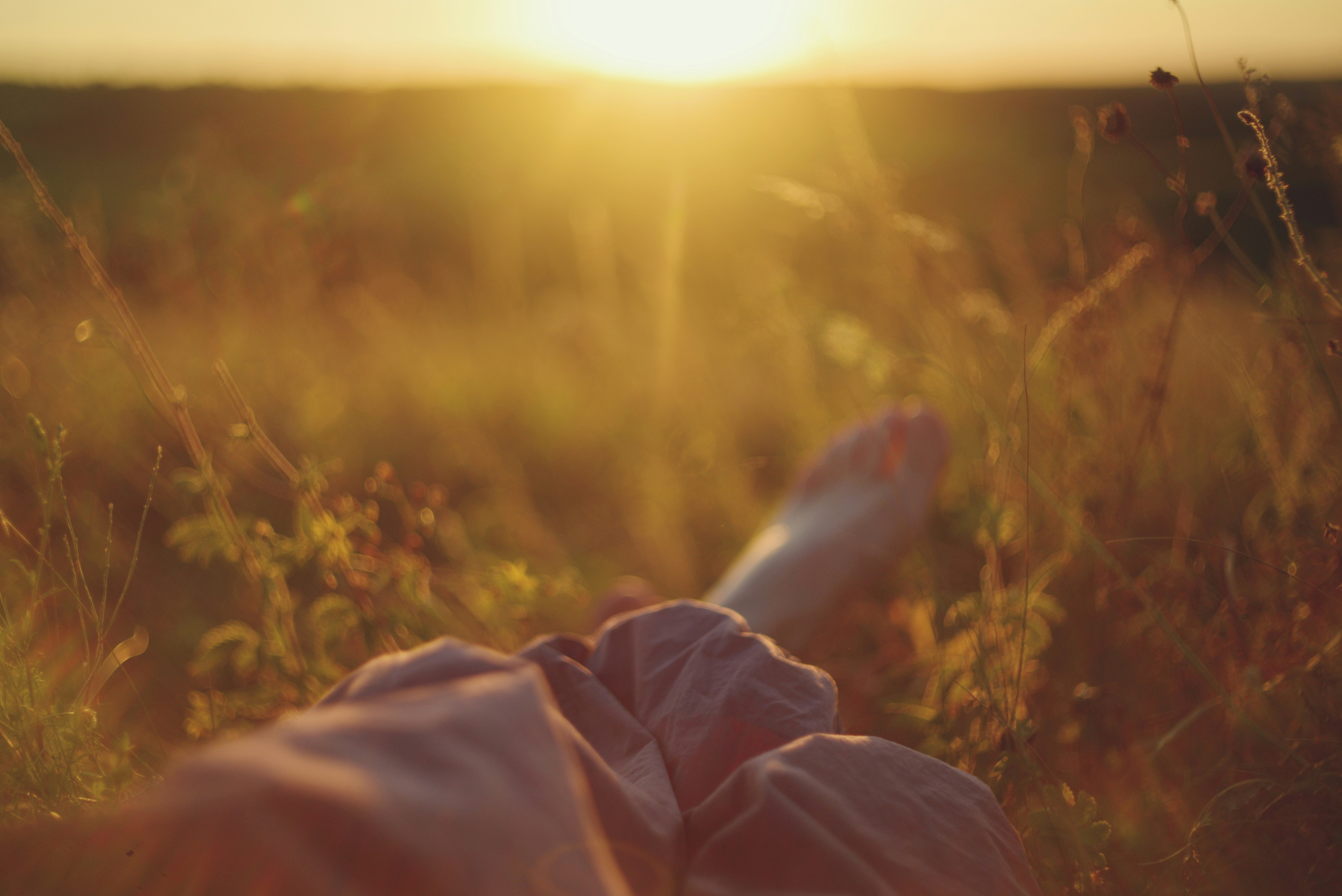 Warm Field Reverie: Feet Resting at Sunset