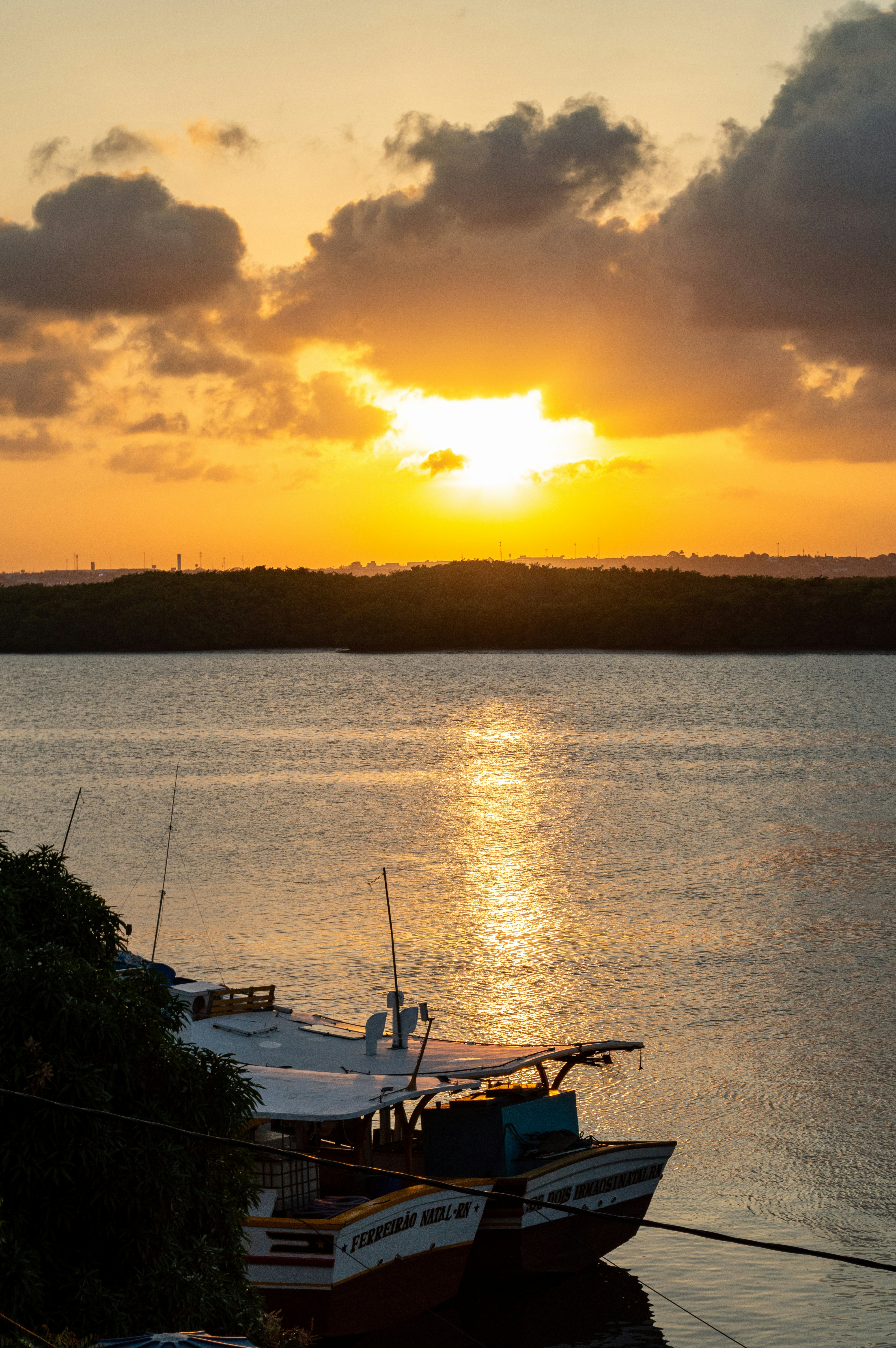 Sunset Over Quiet Harbor, Boats Lounging At Dusk