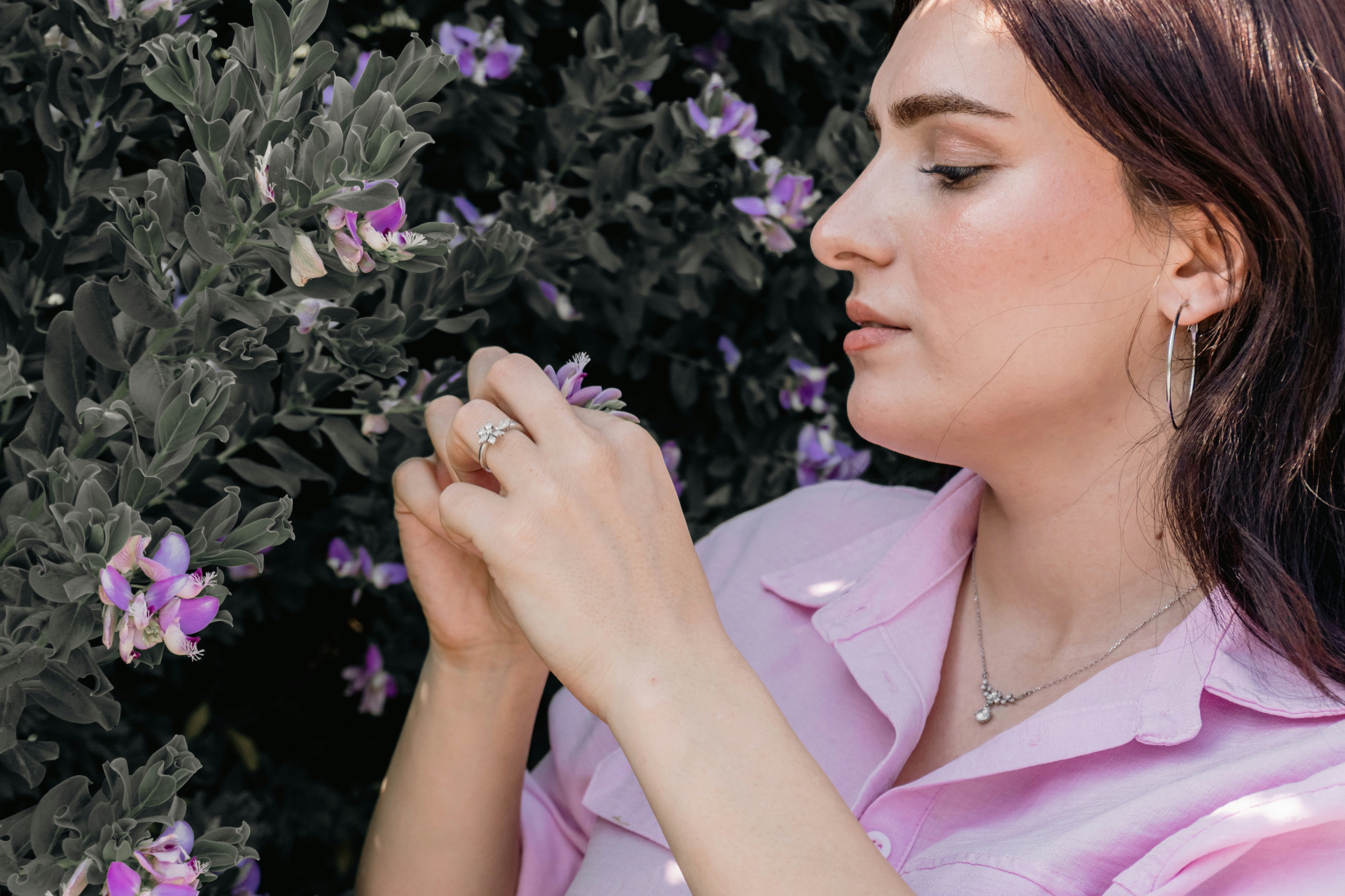 Soft Gaze Among Purple Blooms