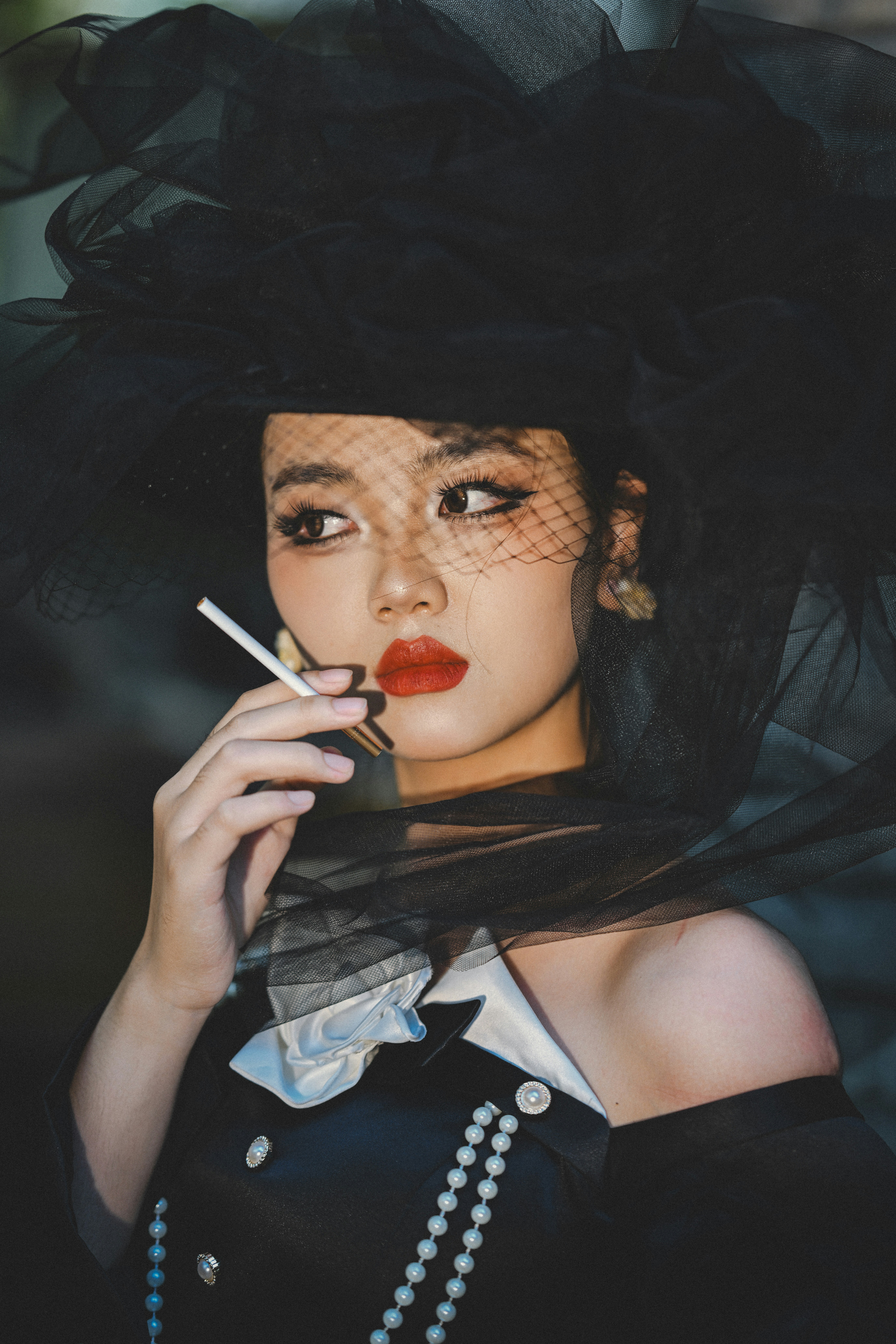 Veiled Muse with a Cigarette and Velvet Veil