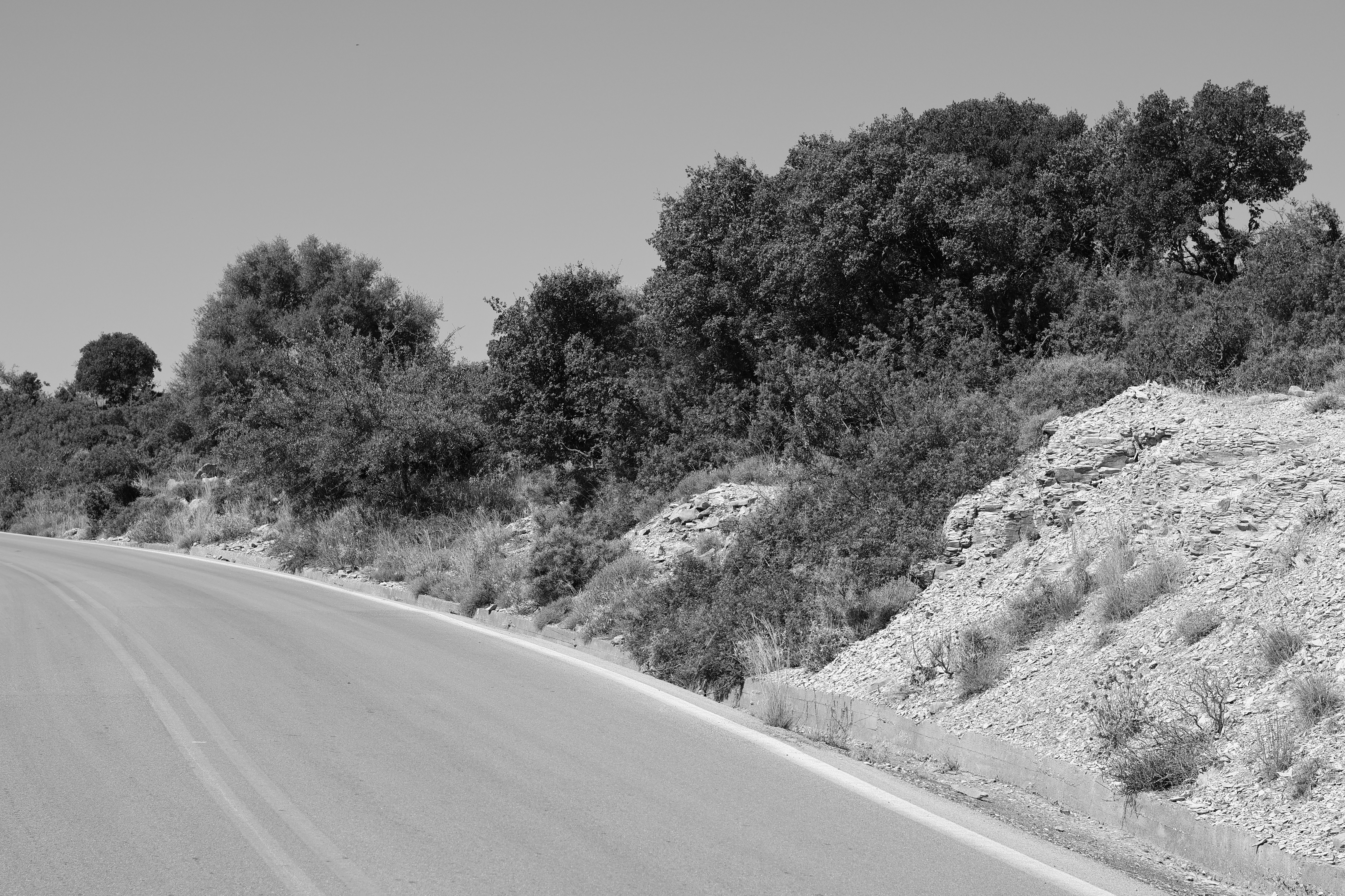 Desert Road Bends Toward a Quiet Cliffscape