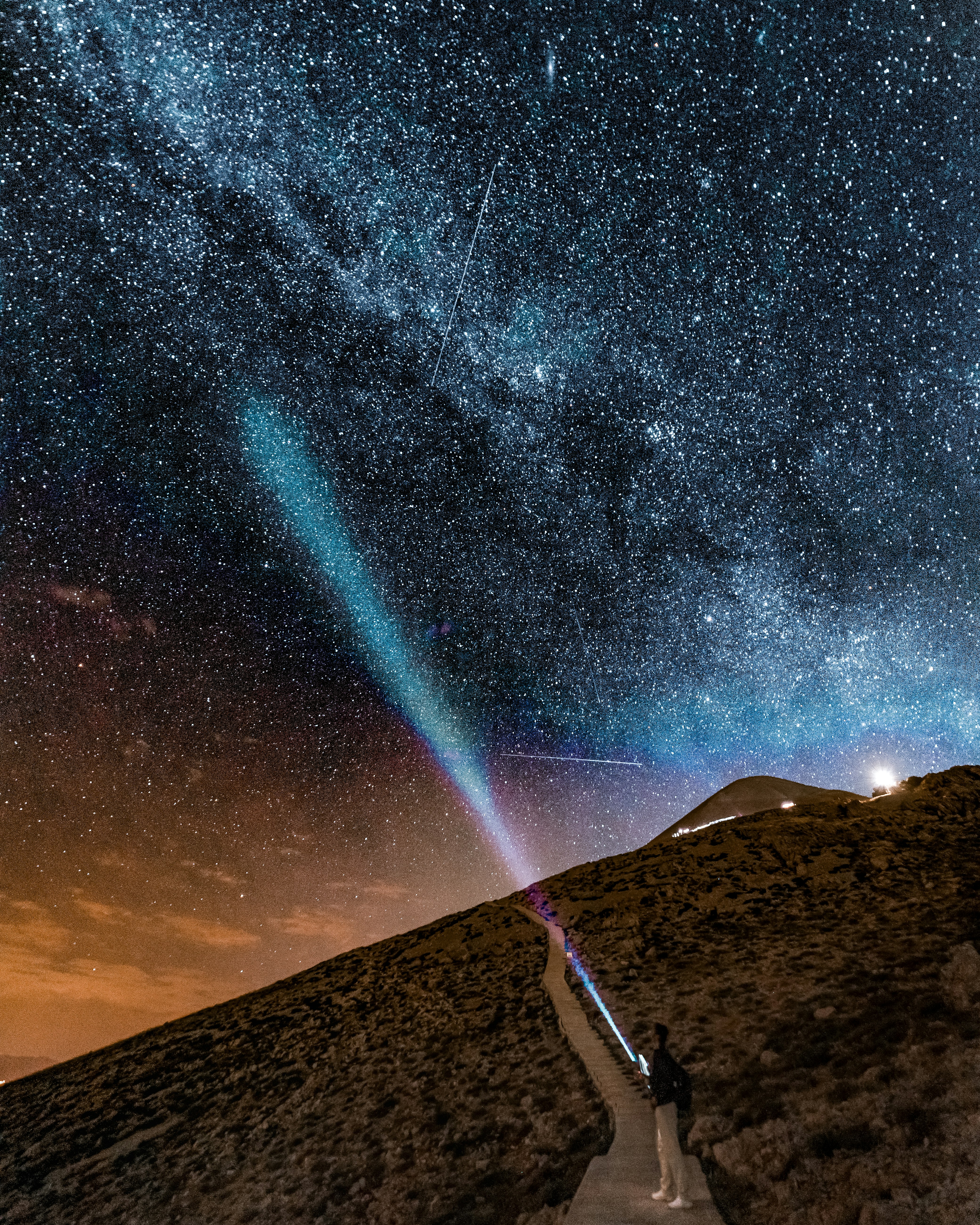 Trail to the Comet under a Milky Way Glare