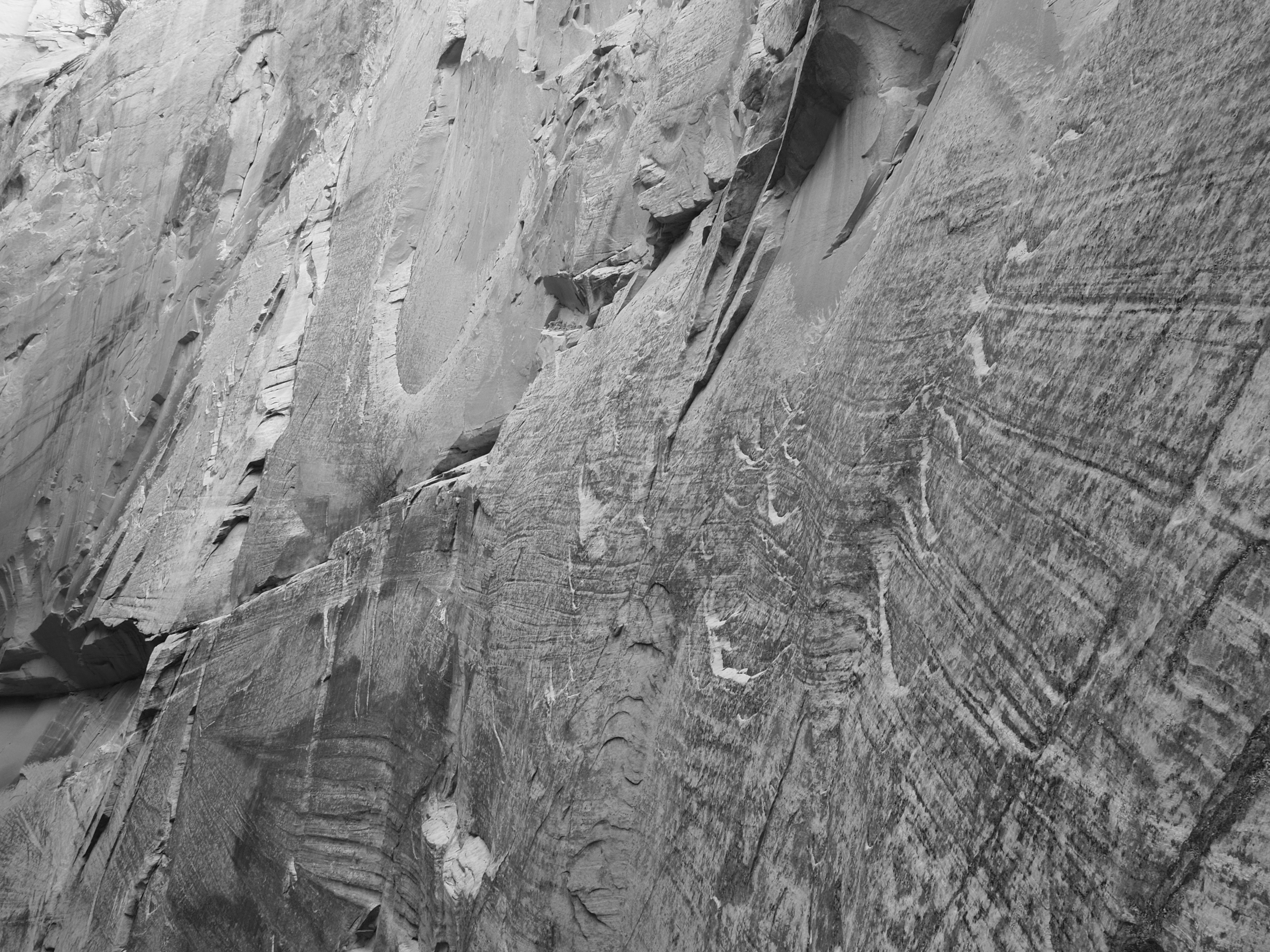 Descent into Faceted Gray: A Cliff Face in Monochrome