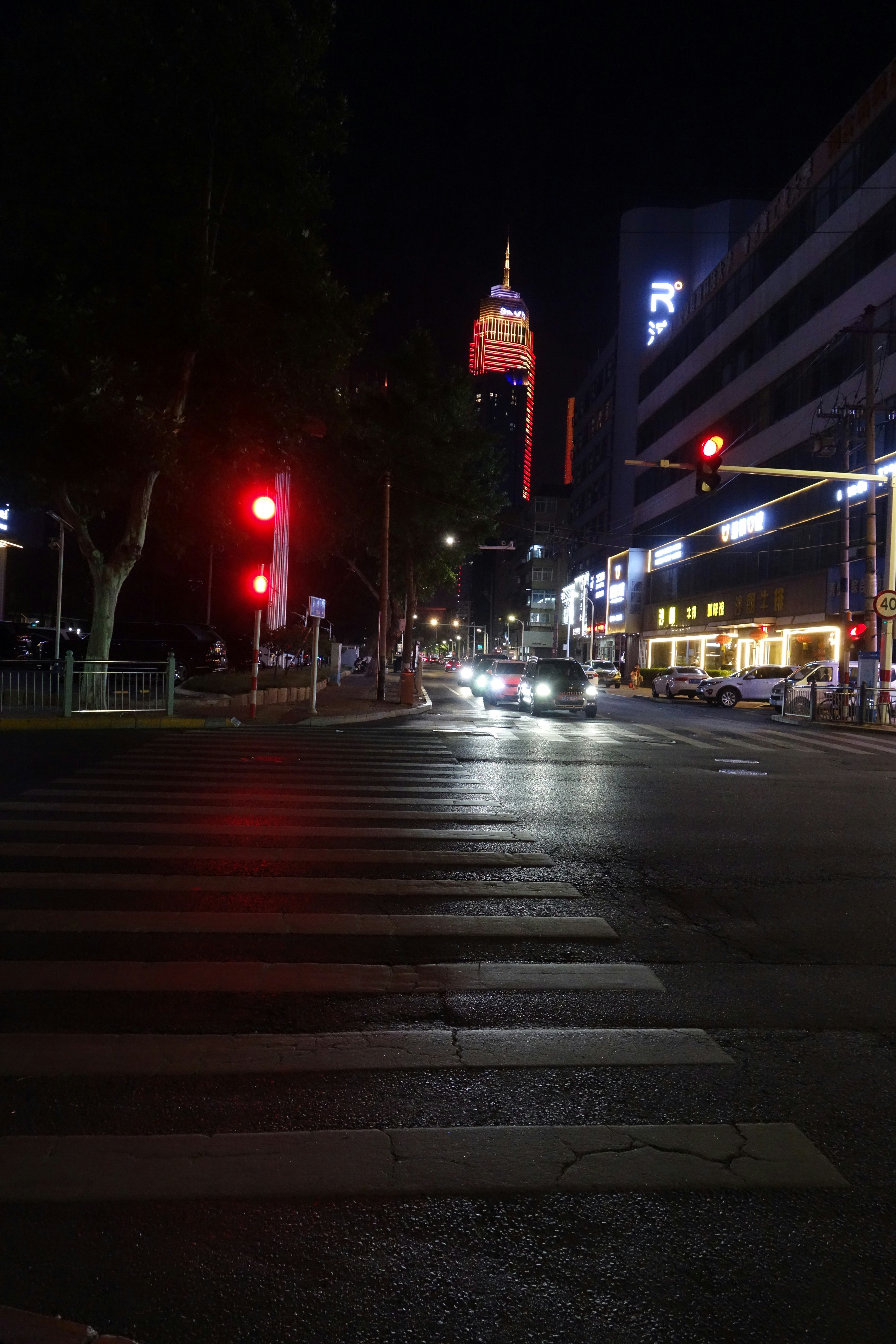Night Street Crossing Under Neon Sky