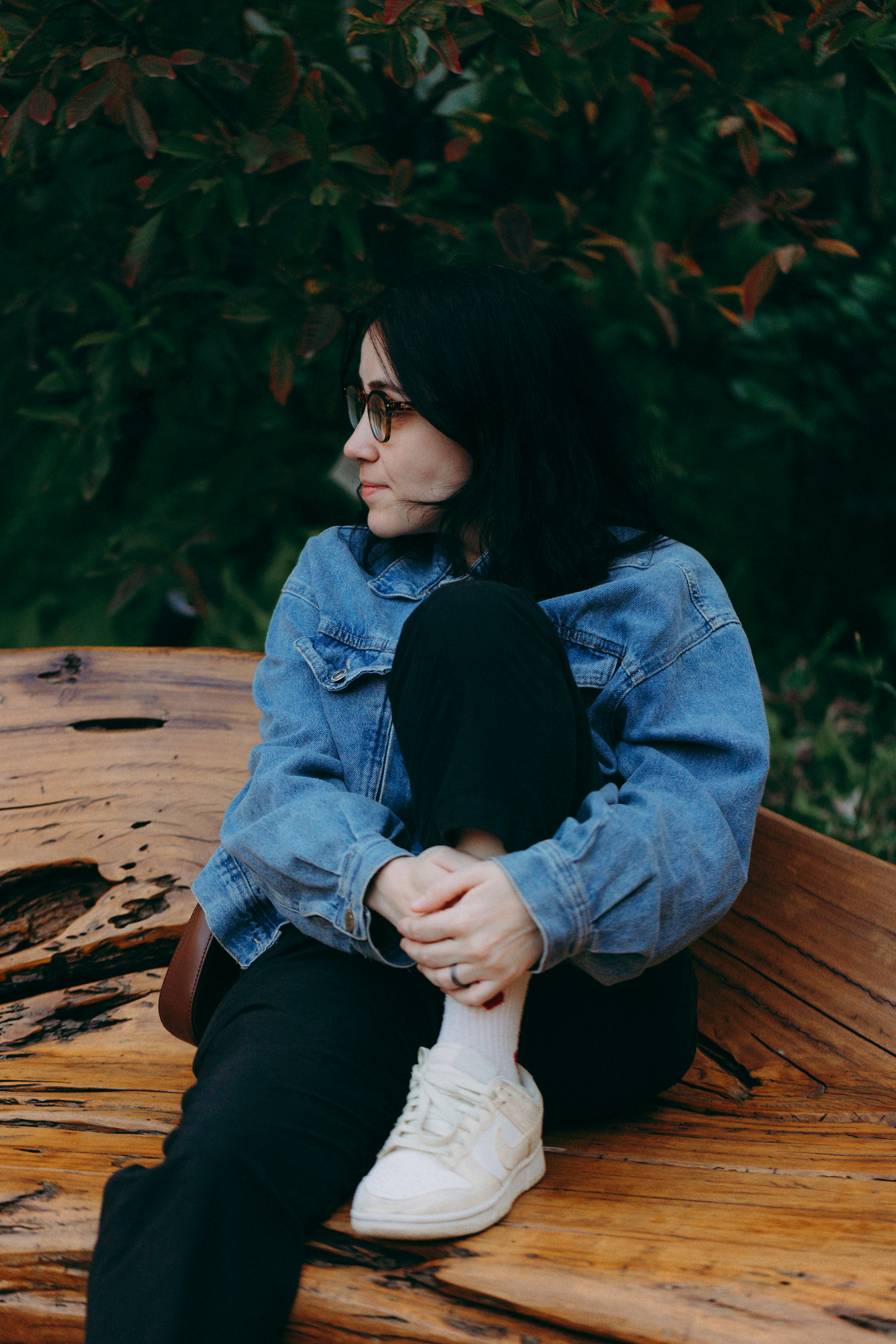 Blue Denim Quiet: A Portrait on Weathered Wood